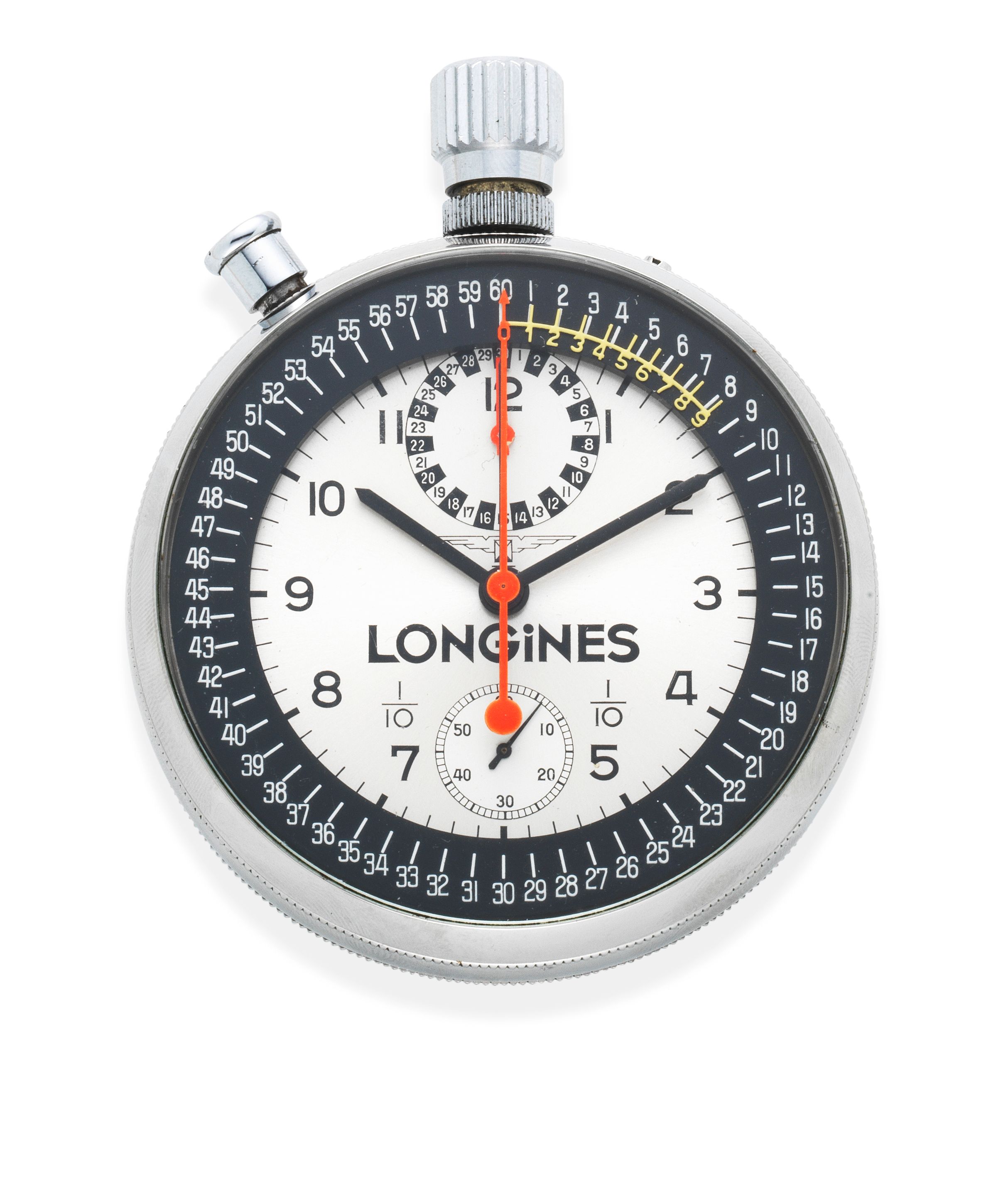 Bonhams : Longines. A stainless steel keyless wind open face 1/10th ...