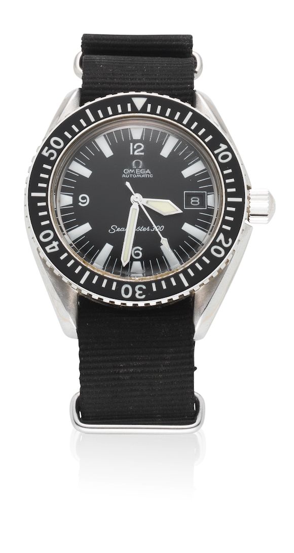 Bonhams : Omega. A stainless steel military style automatic wristwatch ...