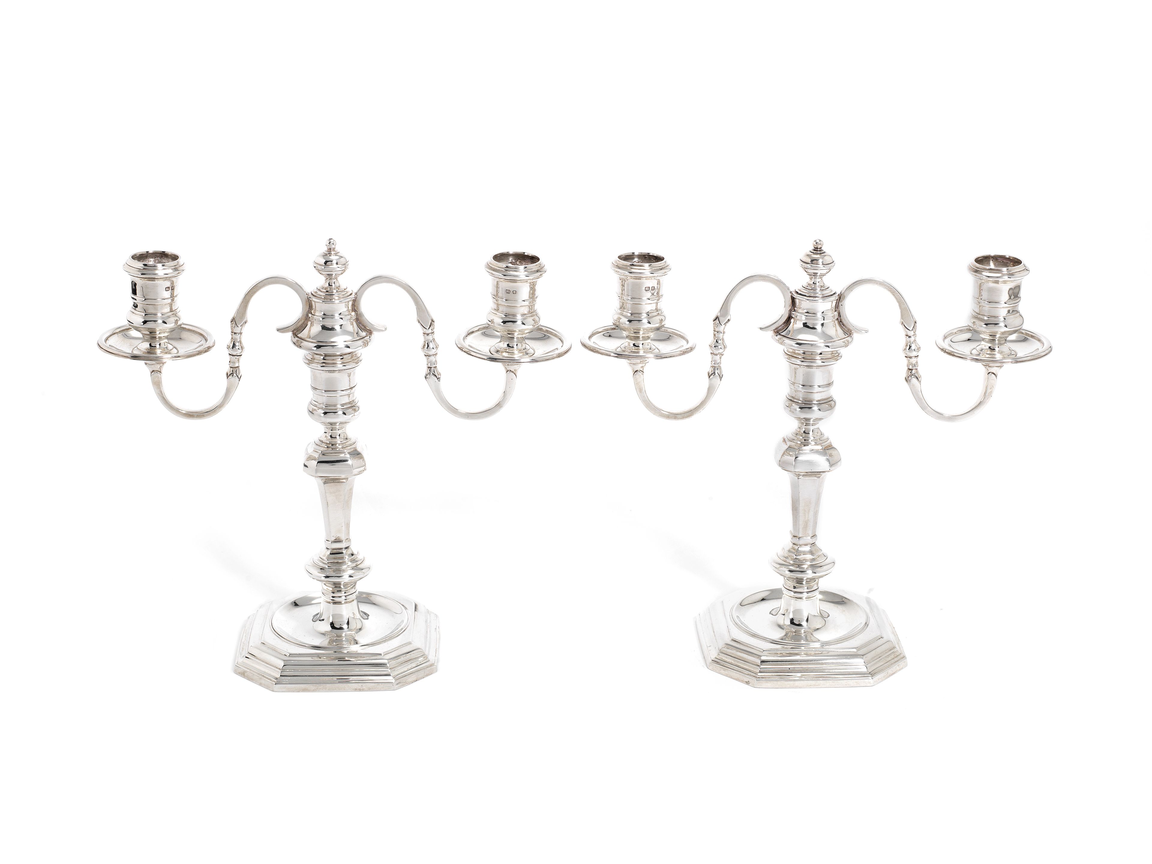 Bonhams : A pair of cast silver two-light candelabra, in the 18th ...
