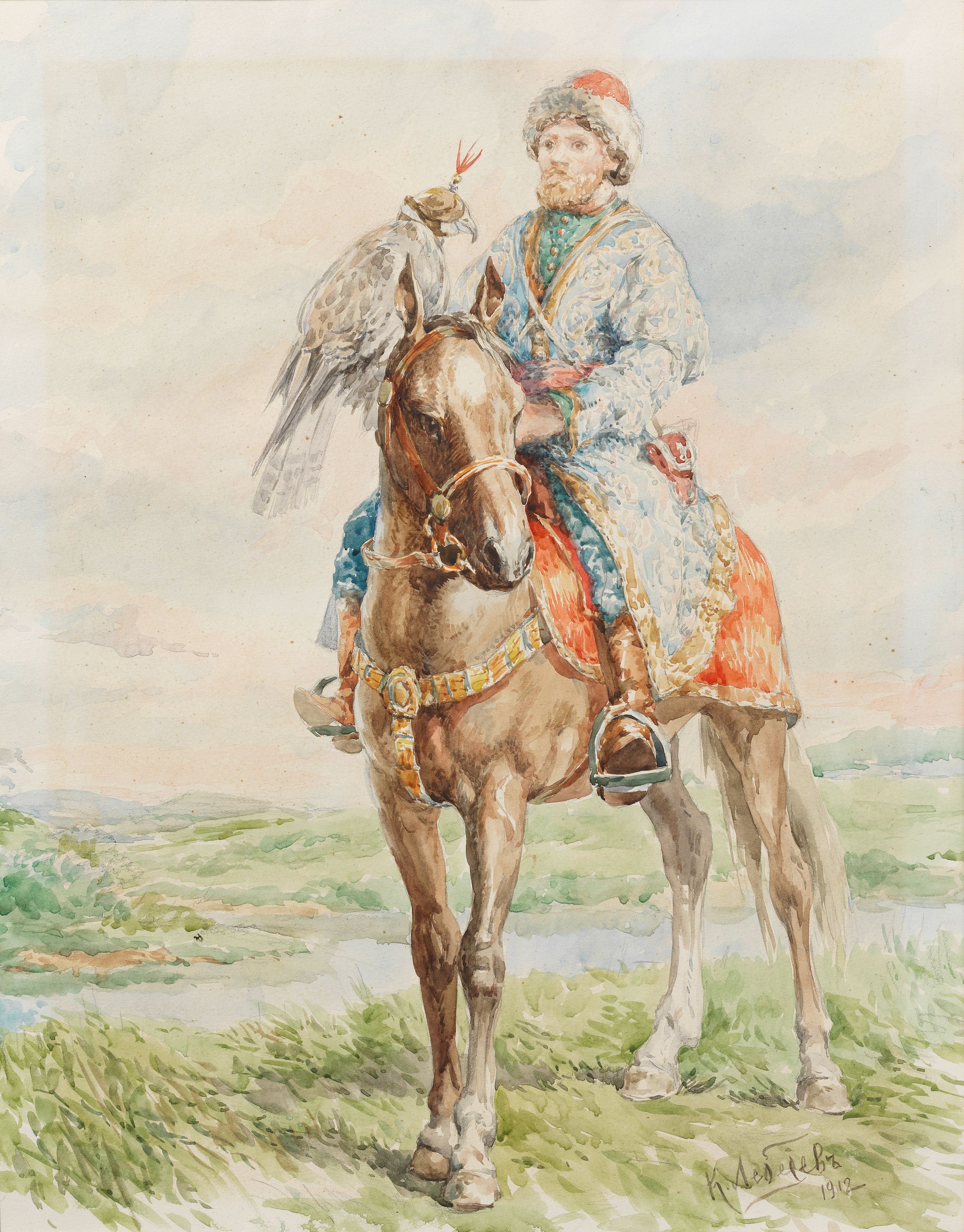 Bonhams : Klavdiy Vasilievich Lebedev (Russian, 1852-1916) Falconer