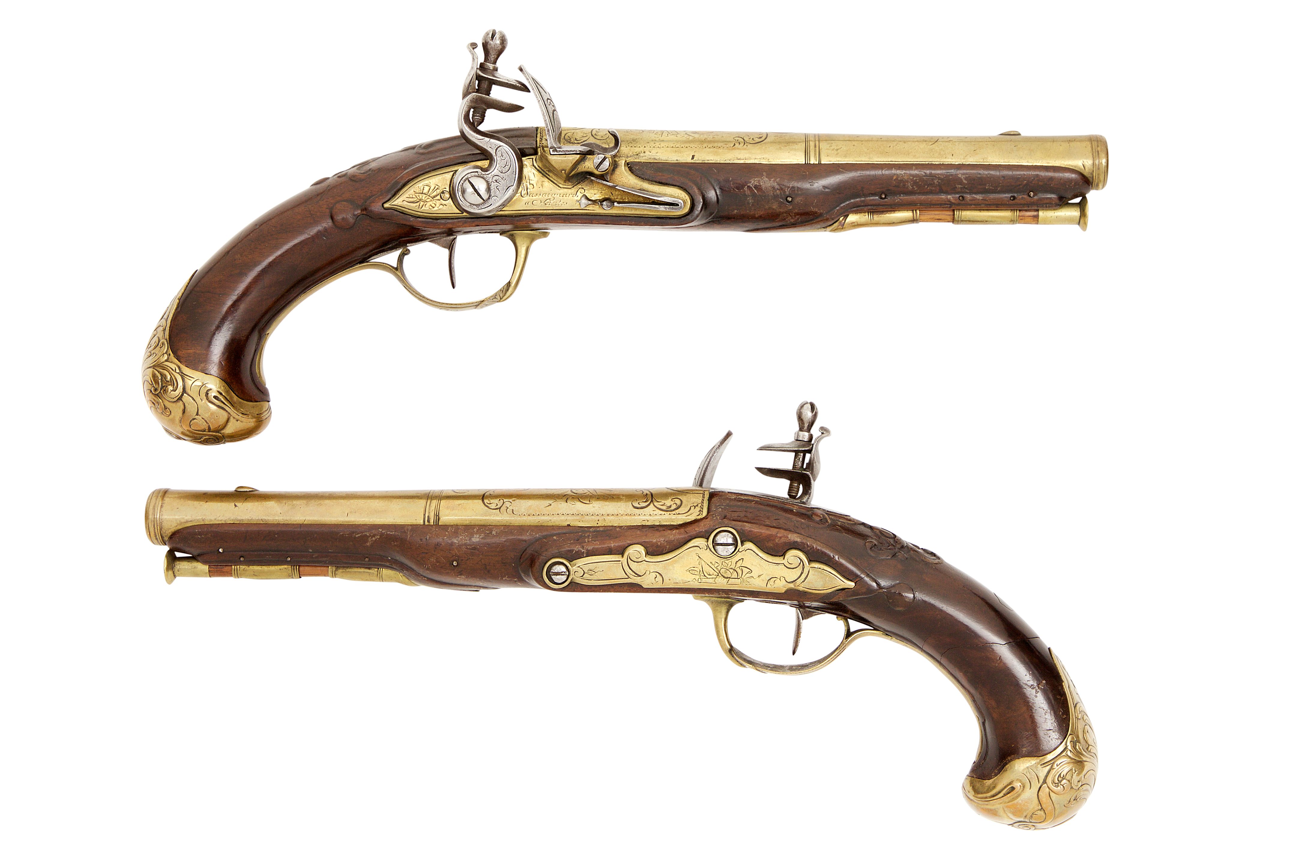Bonhams : A Pair of French 18-Bore Flintlock Pistols With Brass Barrels ...