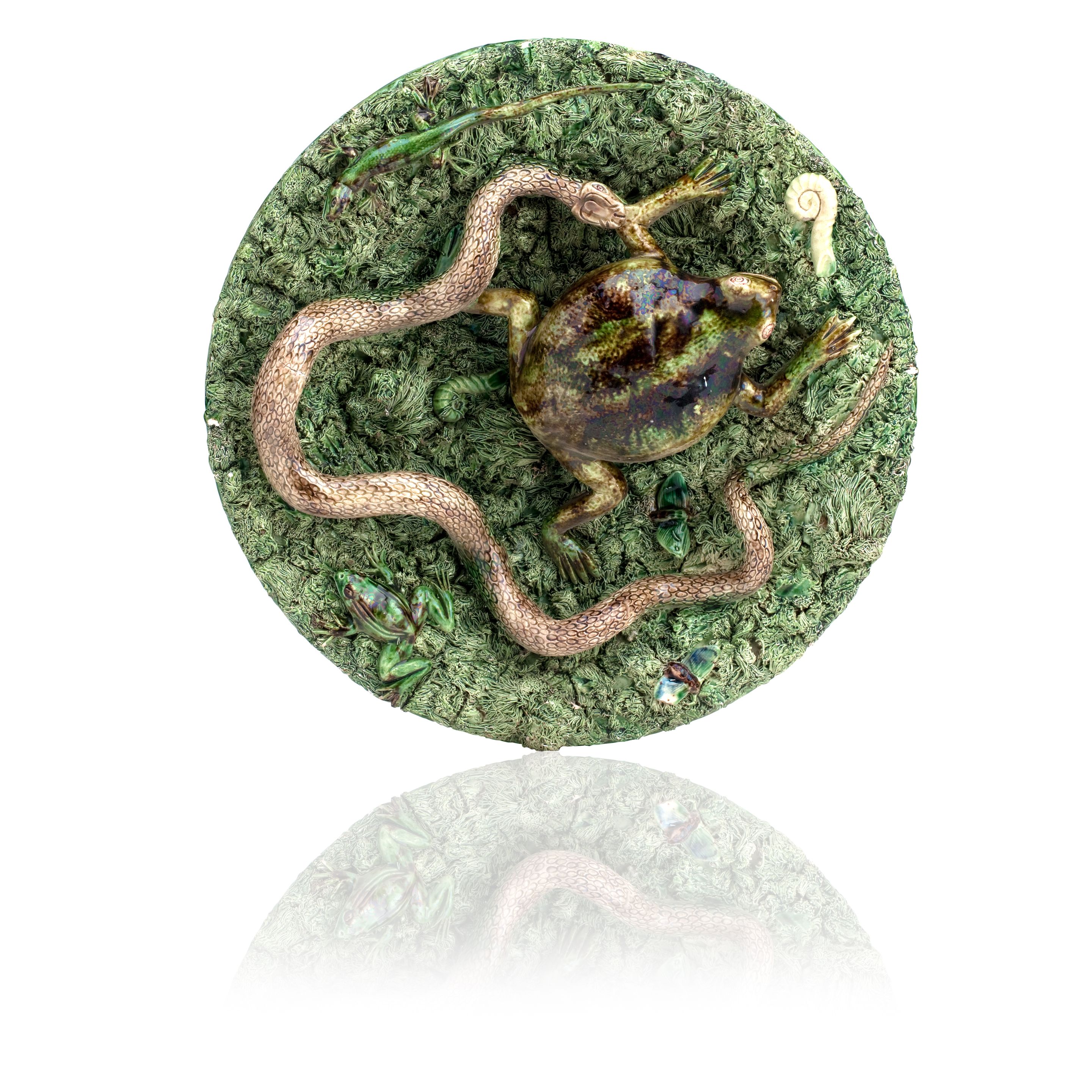 Bonhams : A Portuguese Palissy reptile plate Late 19th/early 20th century