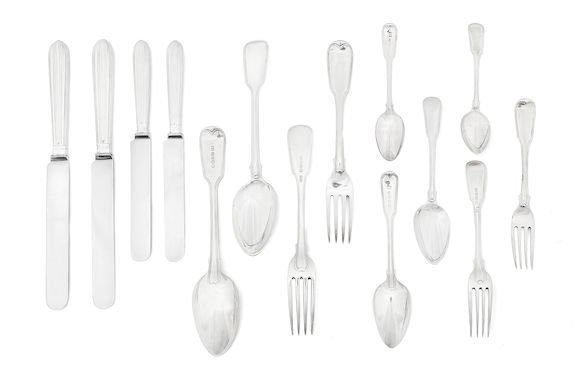 Bonhams : A George III / IV Fiddle and Thread pattern silver flatware ...