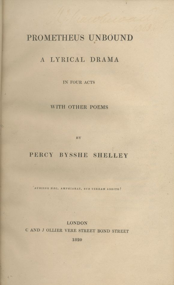 Bonhams : SHELLEY (PERCY BYSSHE) Prometheus Unbound: a Lyrical Drama in ...