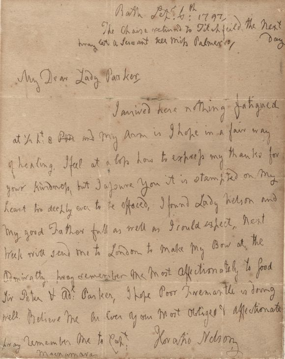 Bonhams : NELSON (HORATIO) Autograph letter signed ("Horatio Nelson ...