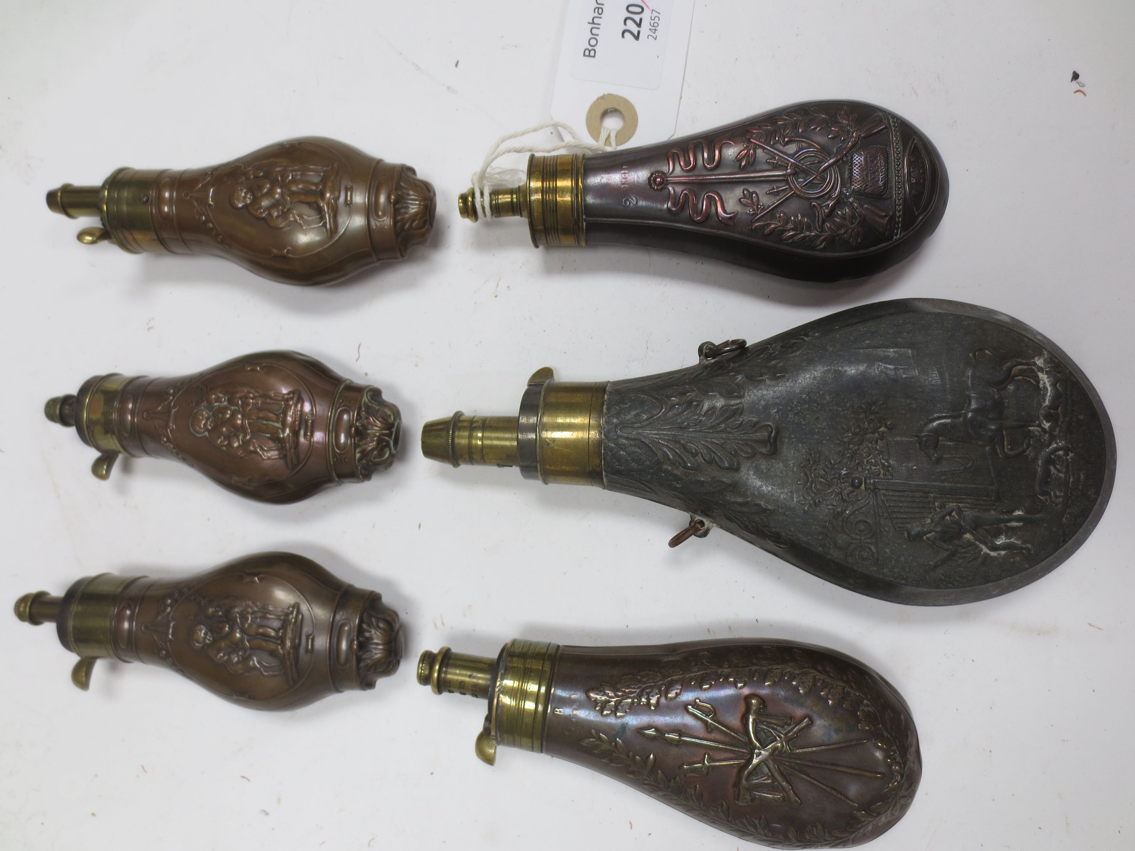 Bonhams : Five French Brass-Mounted Powder-Flasks For Percussion ...