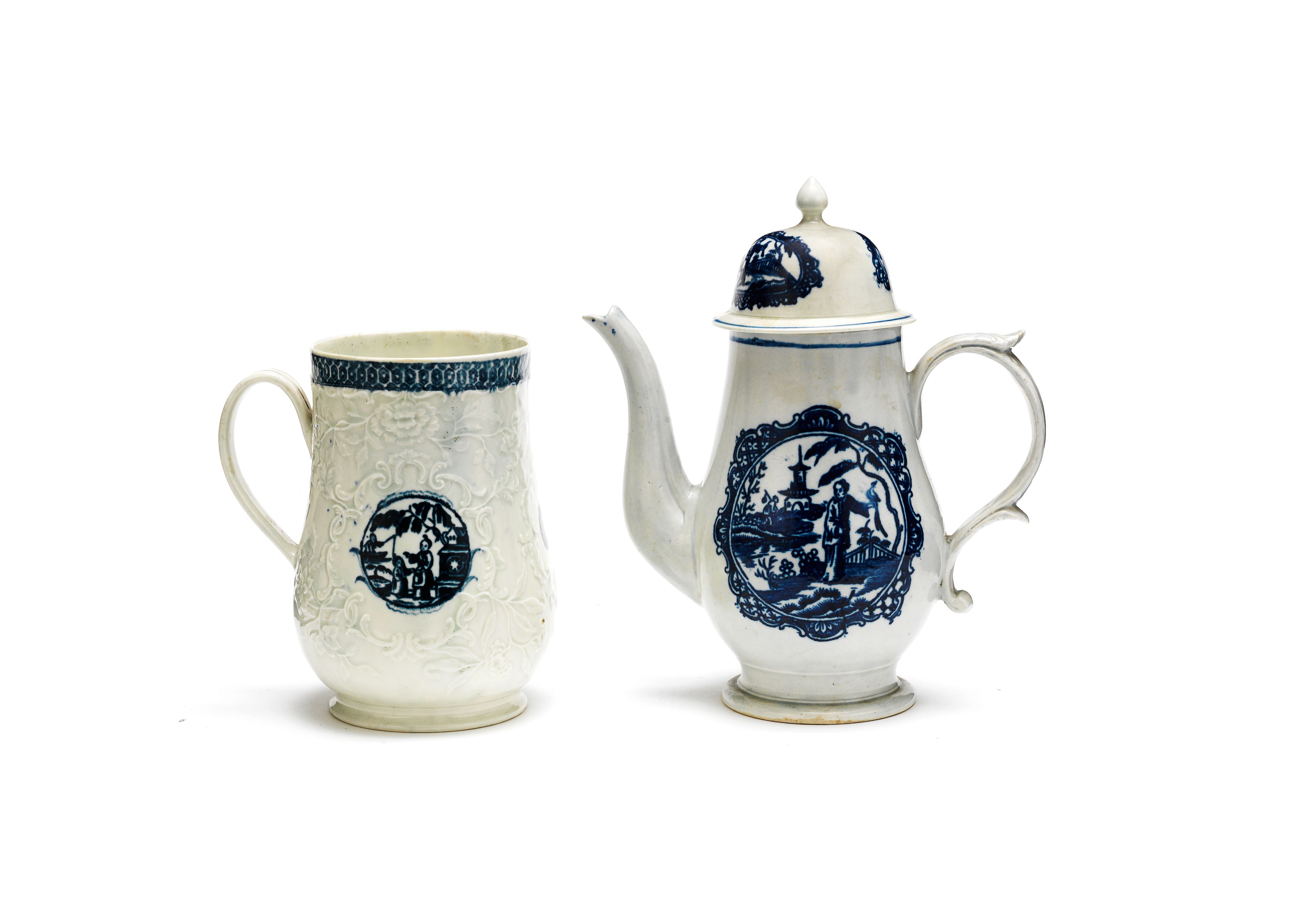 Bonhams : A Liverpool coffee pot and cover, a mug, three milk jugs and ...