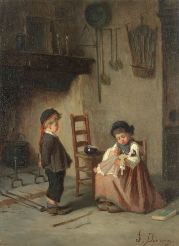 Bonhams : Jules Devaux (French, born 1837) Feeding the doll