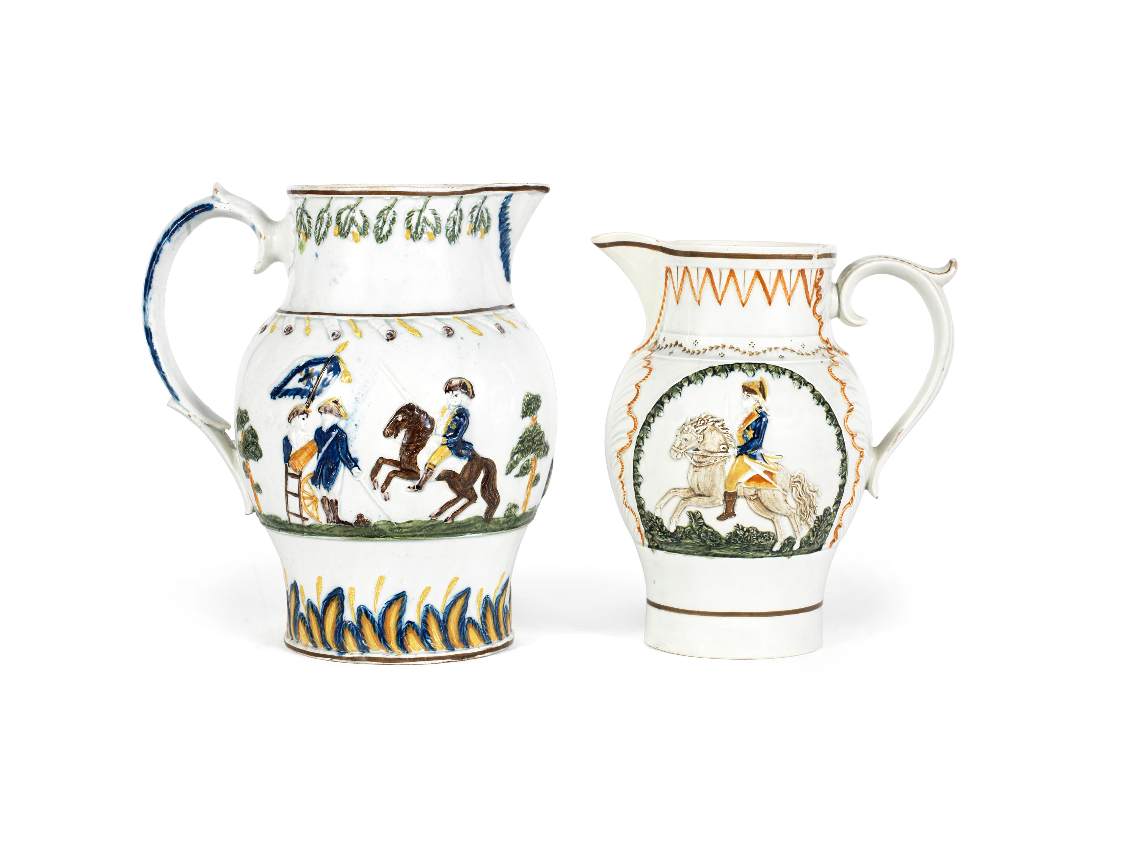 Bonhams : Two Prattware jugs and a Prattware Frog mug, circa 1790-1800