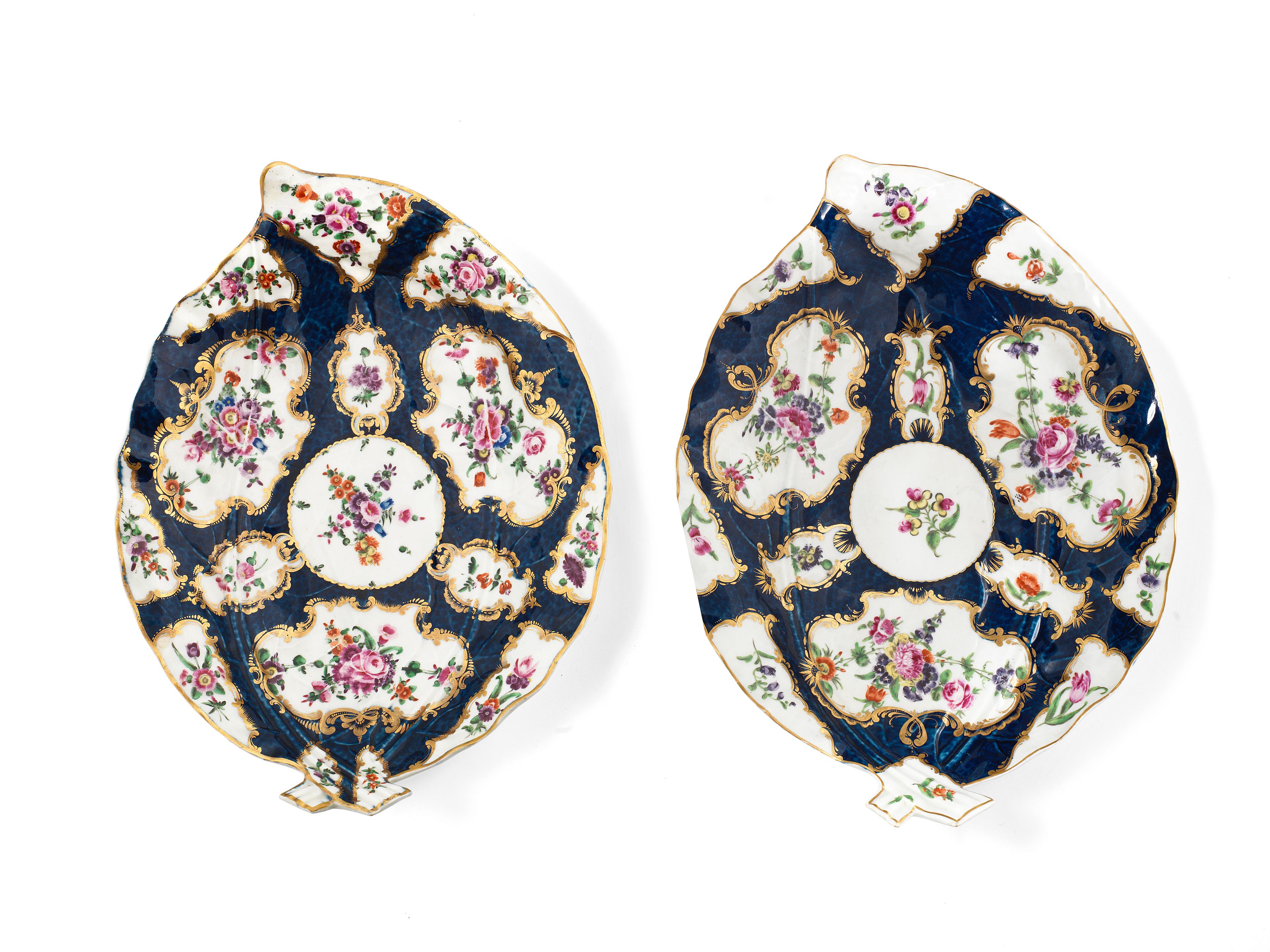 Bonhams : Two large Worcester leaf dishes, circa 1770