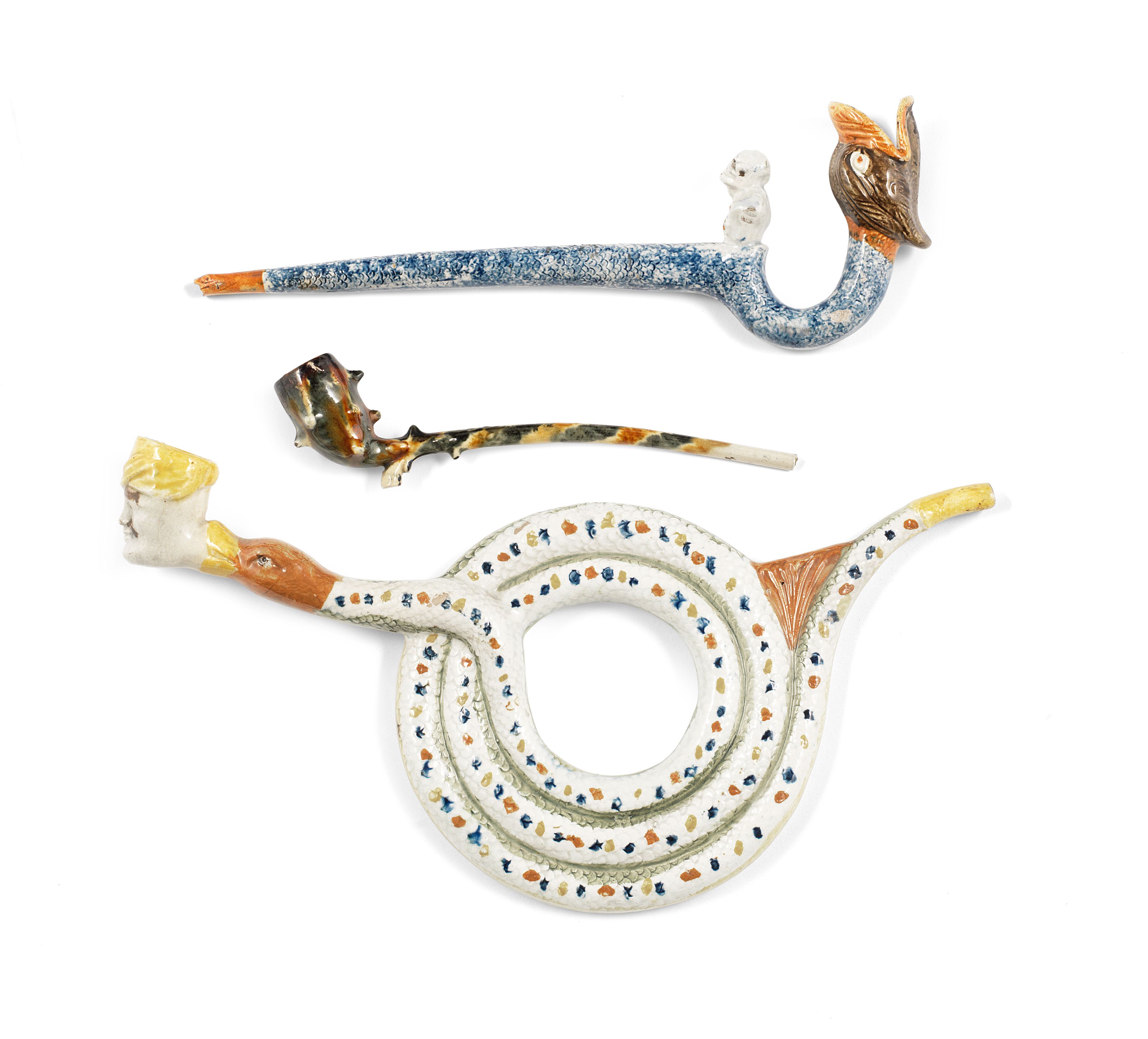 Bonhams : Two moulded Prattware novelty pipes, circa 1810-20 and a ...