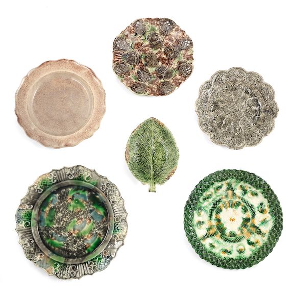 Bonhams : a Whieldon type leaf dish and five various Whieldon type ...