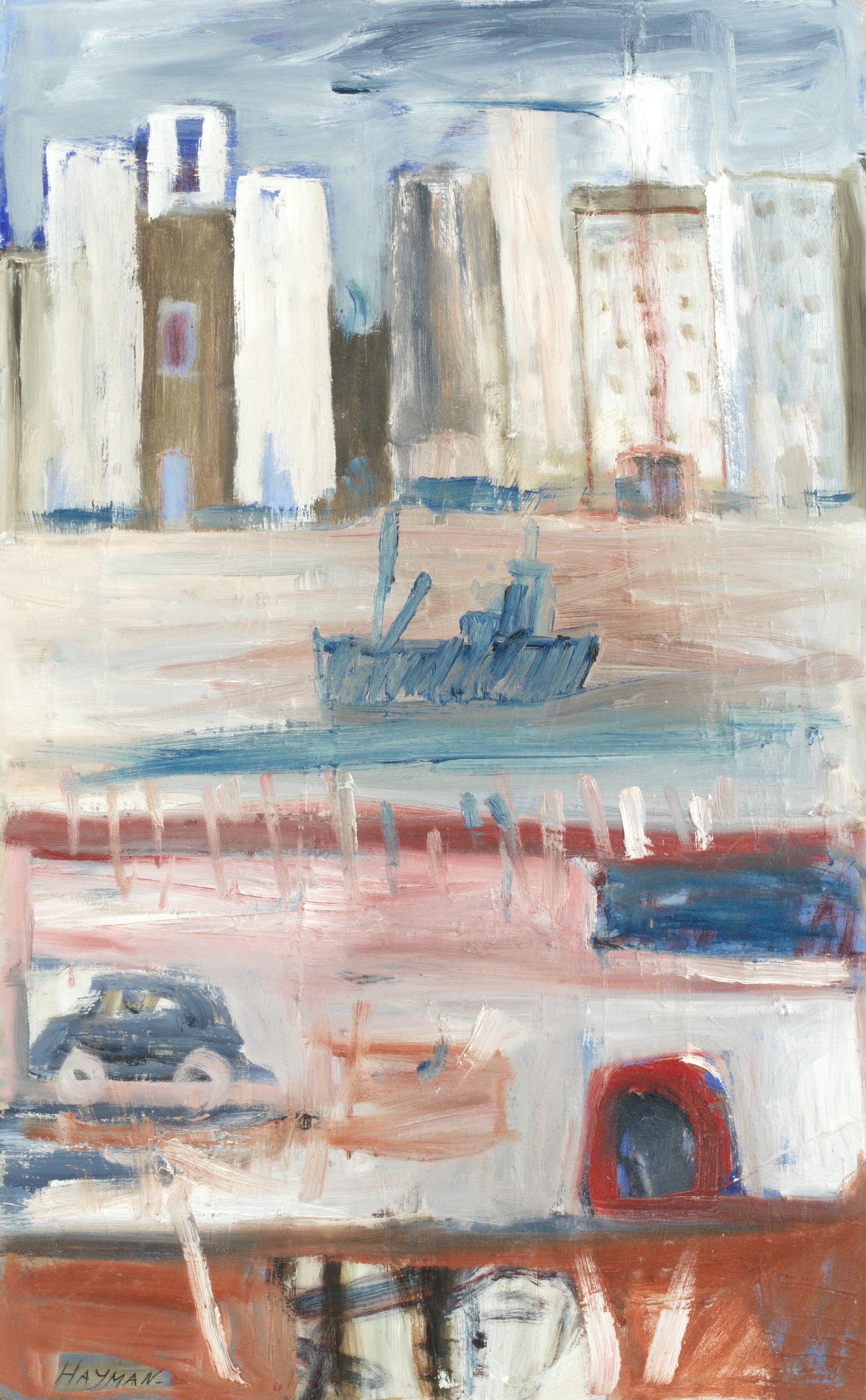 Bonhams : Patrick Hayman (British, 1915-1988) Riverside with Tall Buildings