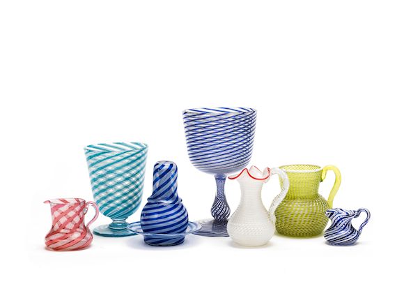 Bonhams : A collection of French coloured latticinio glass, circa 1850-70
