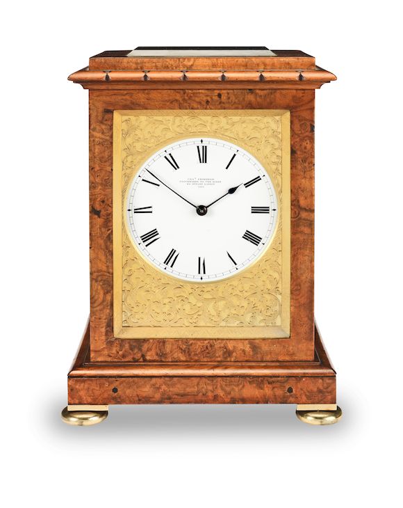 Bonhams : A fine mid 19th century burr walnut table clock with balance ...
