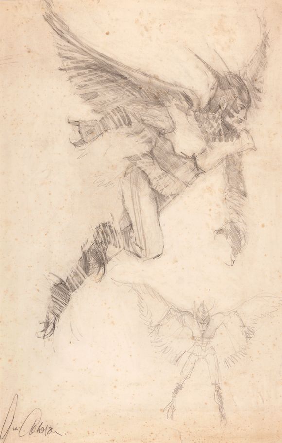 Bonhams : Flash Gordon: A 'Hawkman' concept drawing by James Acheson ...