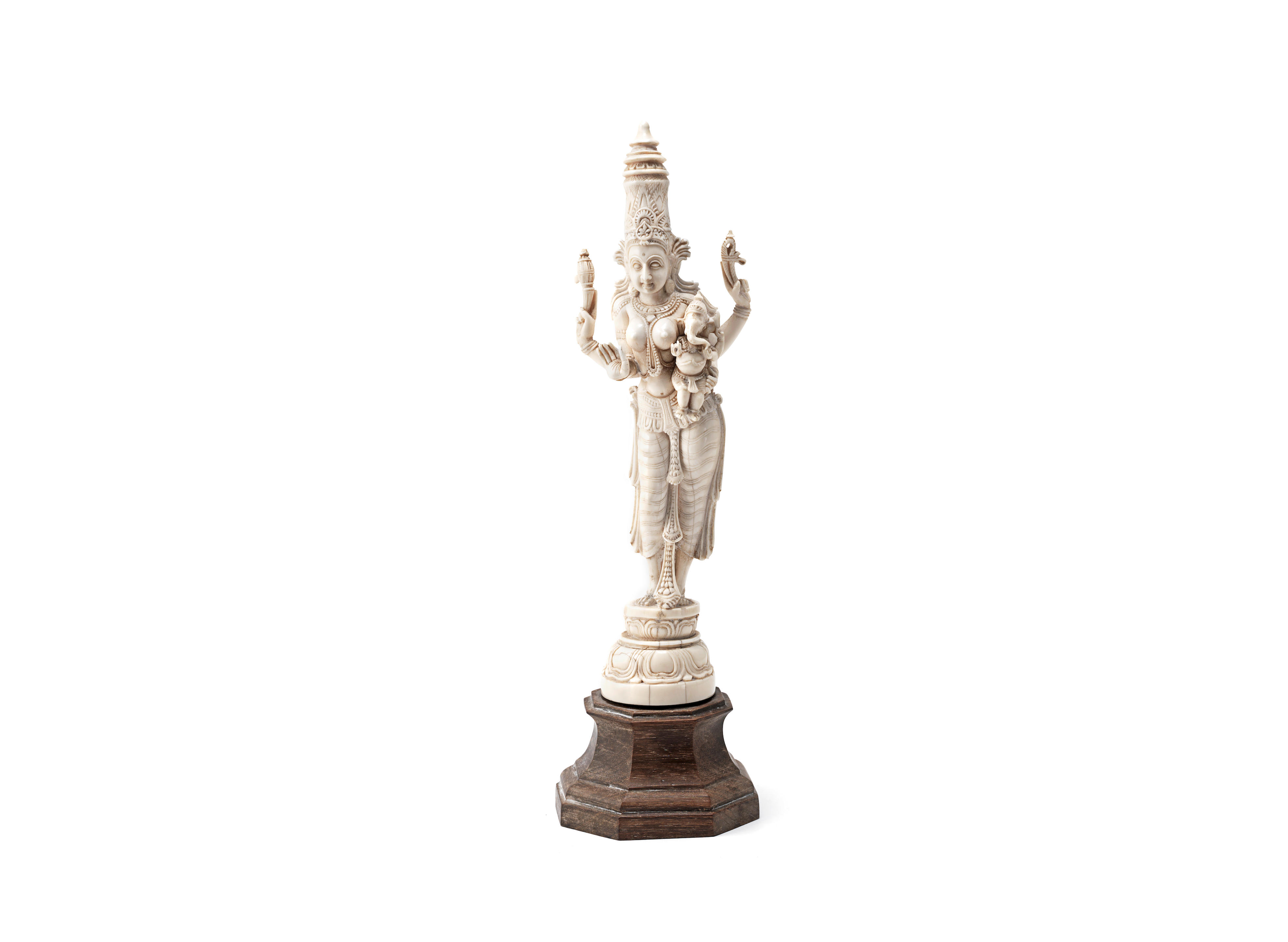 Bonhams A Indian Carved Ivory Figure Of Parvati And Ganesh Circa 1900