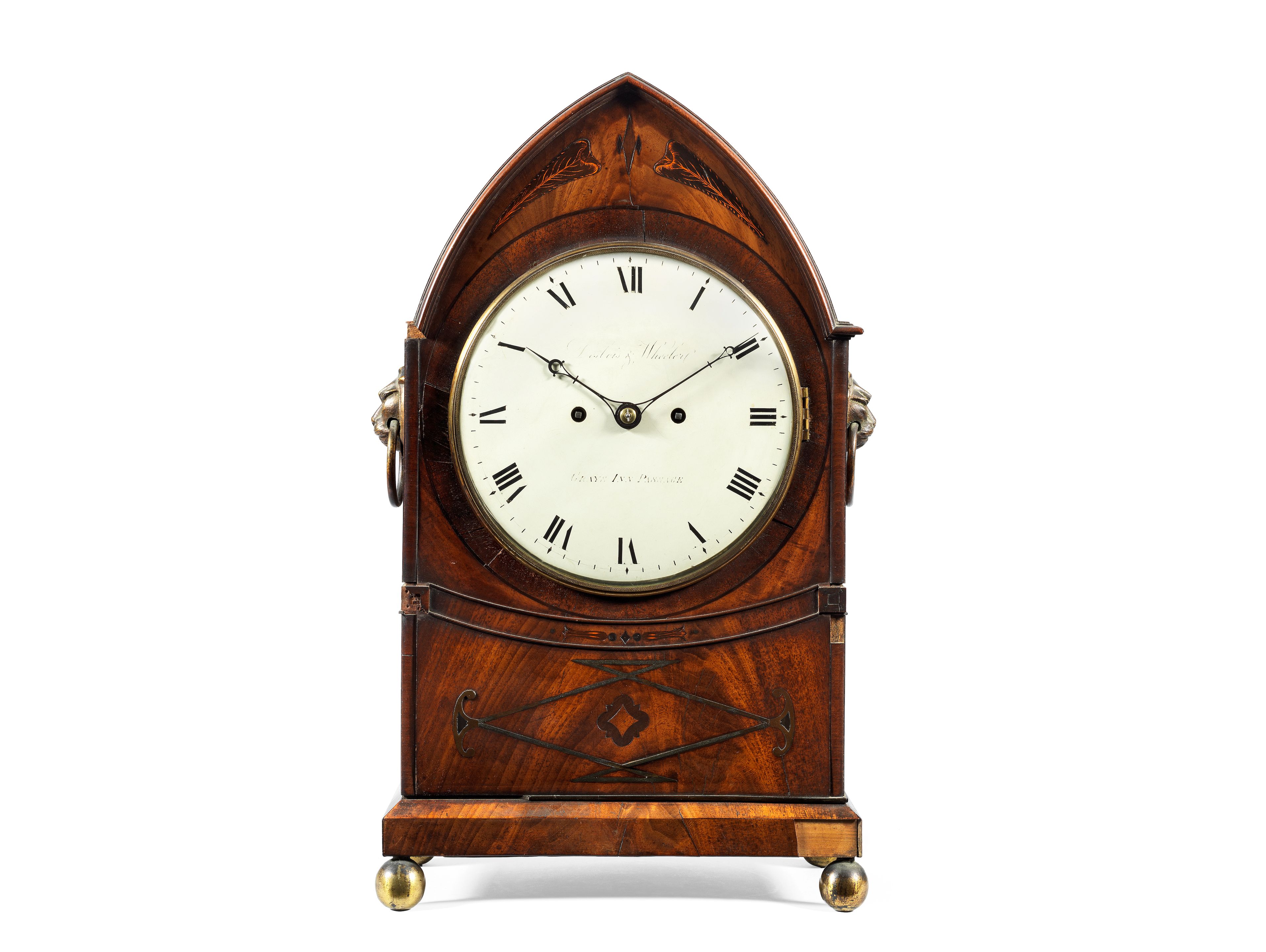 Bonhams : An early 19th century brass inlaid lancet cased bracket clock ...
