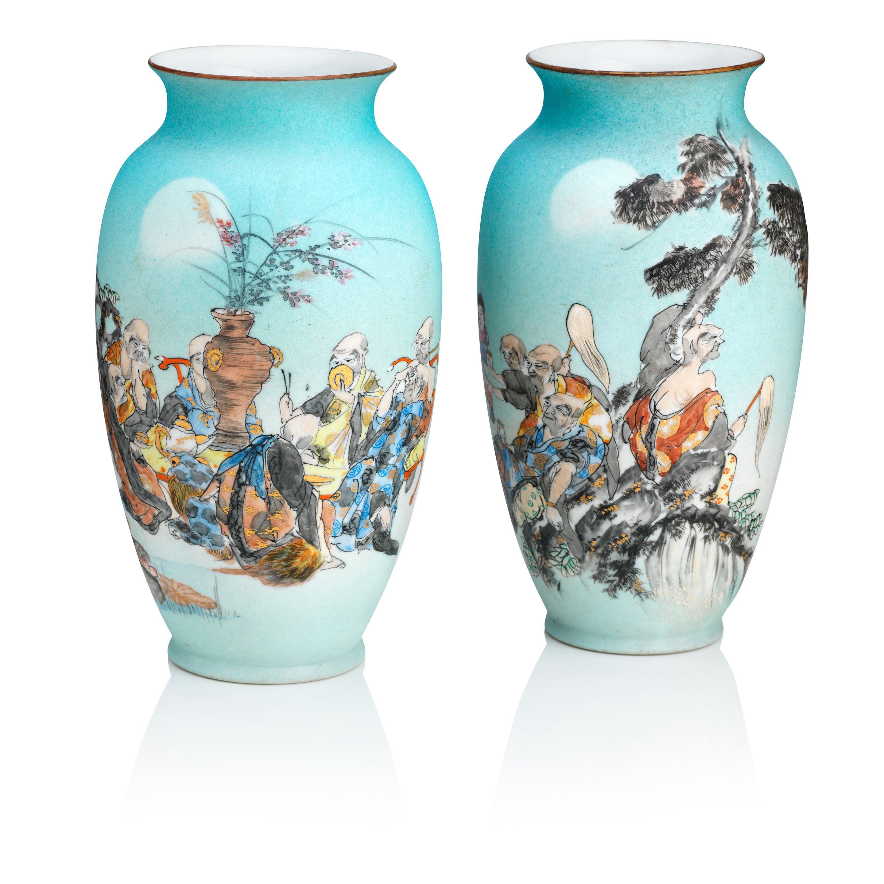 Bonhams : A pair of enamelled porcelain vases By Takeuchi Chubei, Meiji ...