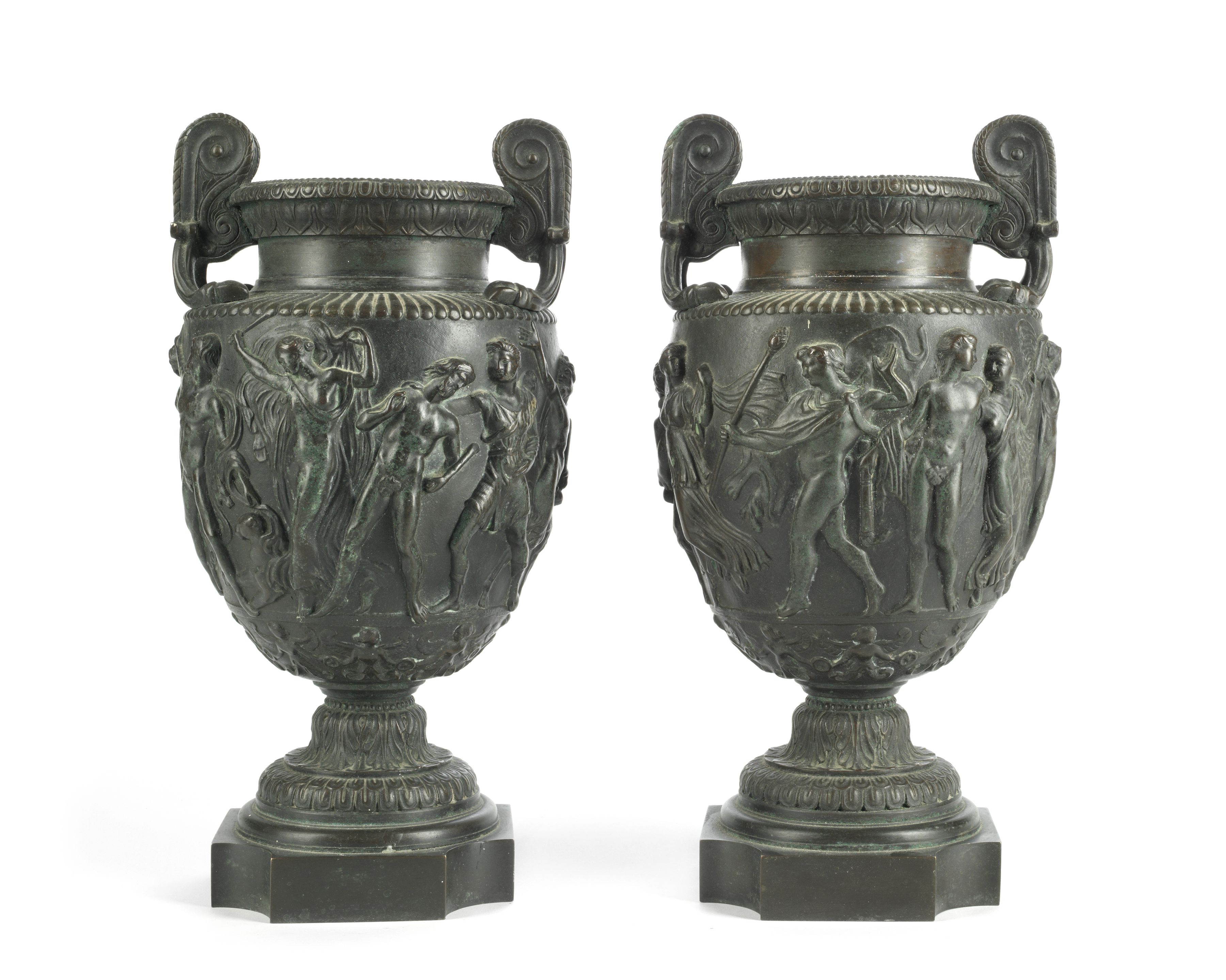Bonhams : A pair of late 19th century French patinated bronze garniture ...
