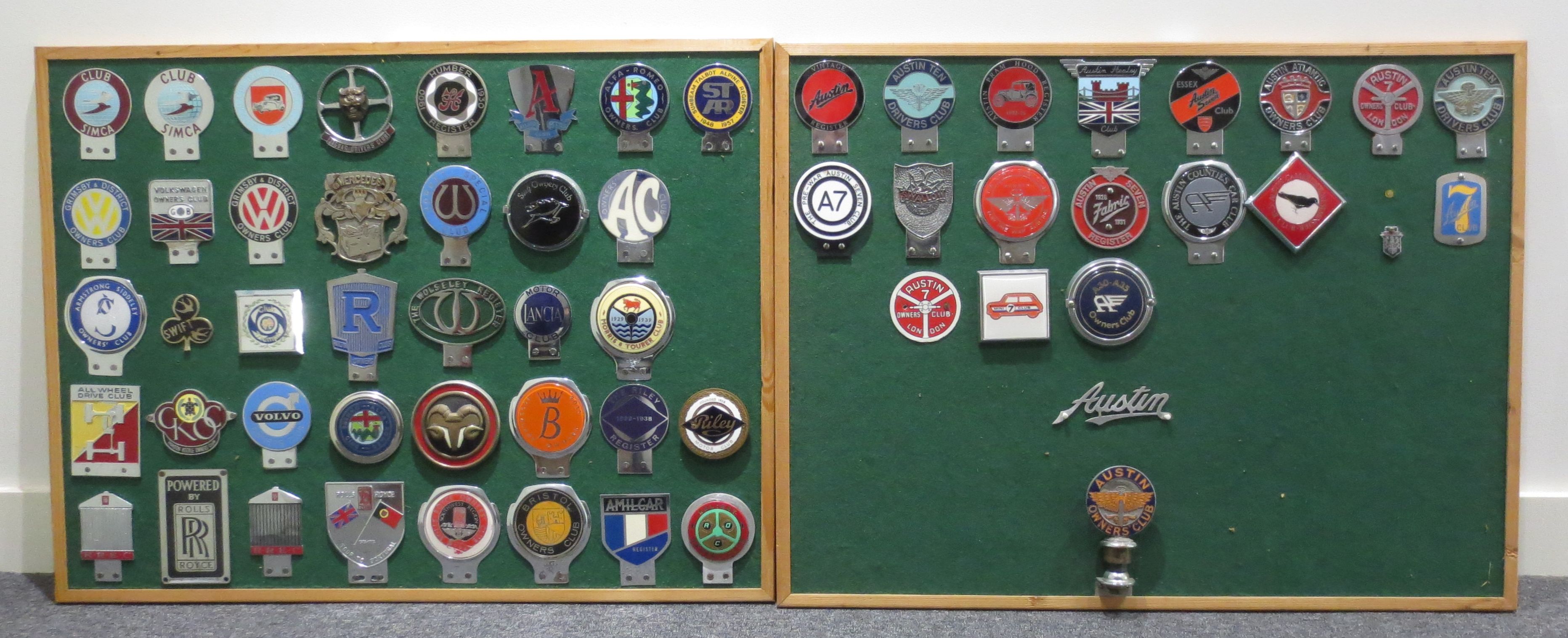 Bonhams Cars : Two framed displays of motor club car badges for various ...