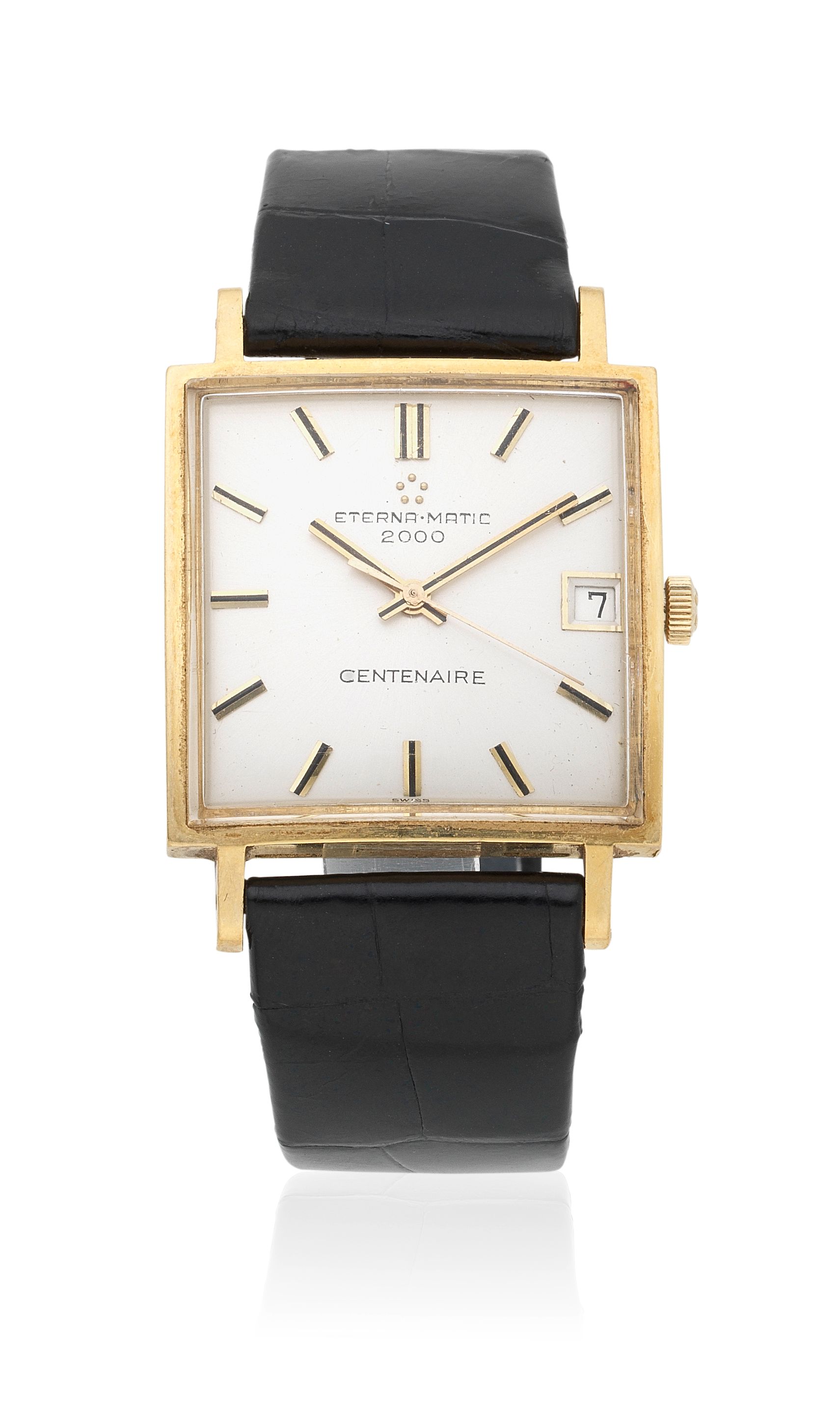 Bonhams : Eterna-Matic. An 18K gold automatic square wristwatch Circa 1970