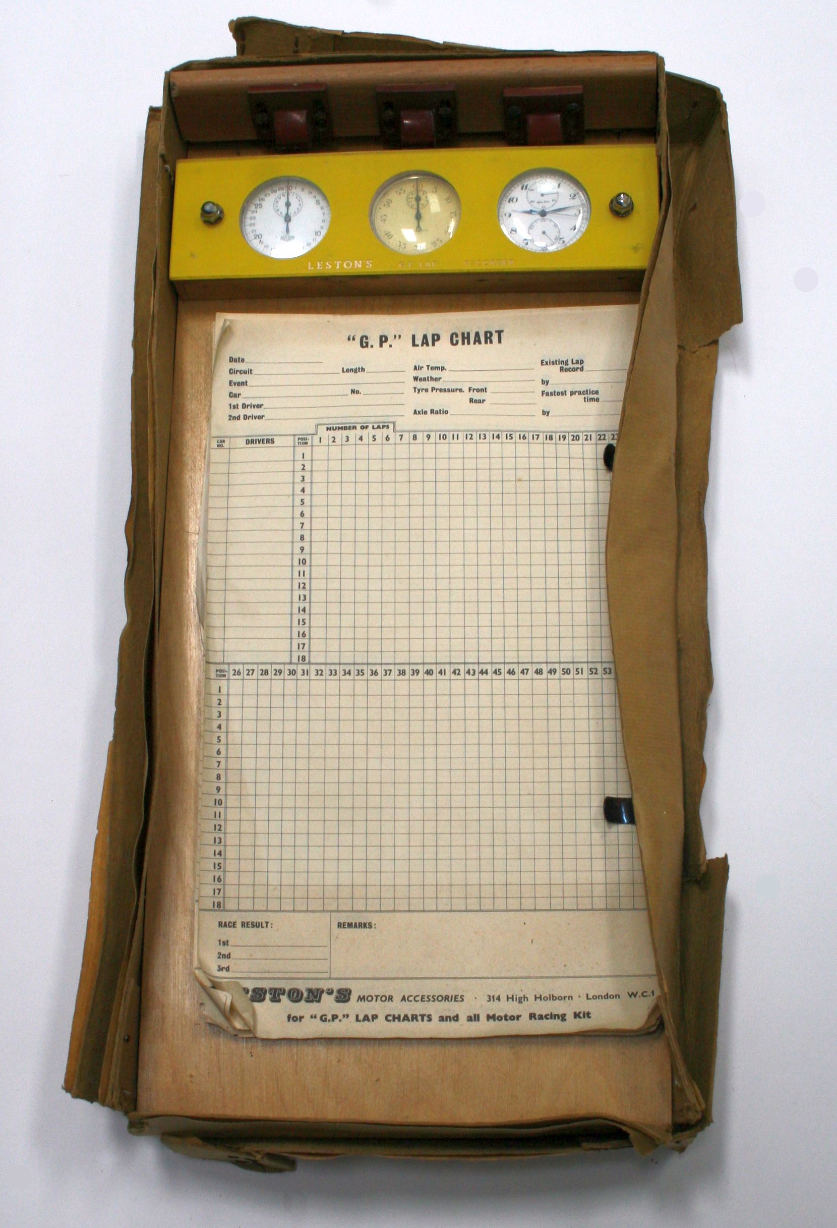 Bonhams Cars : A Les Leston "G.P." Lap Chart board mounted with three ...