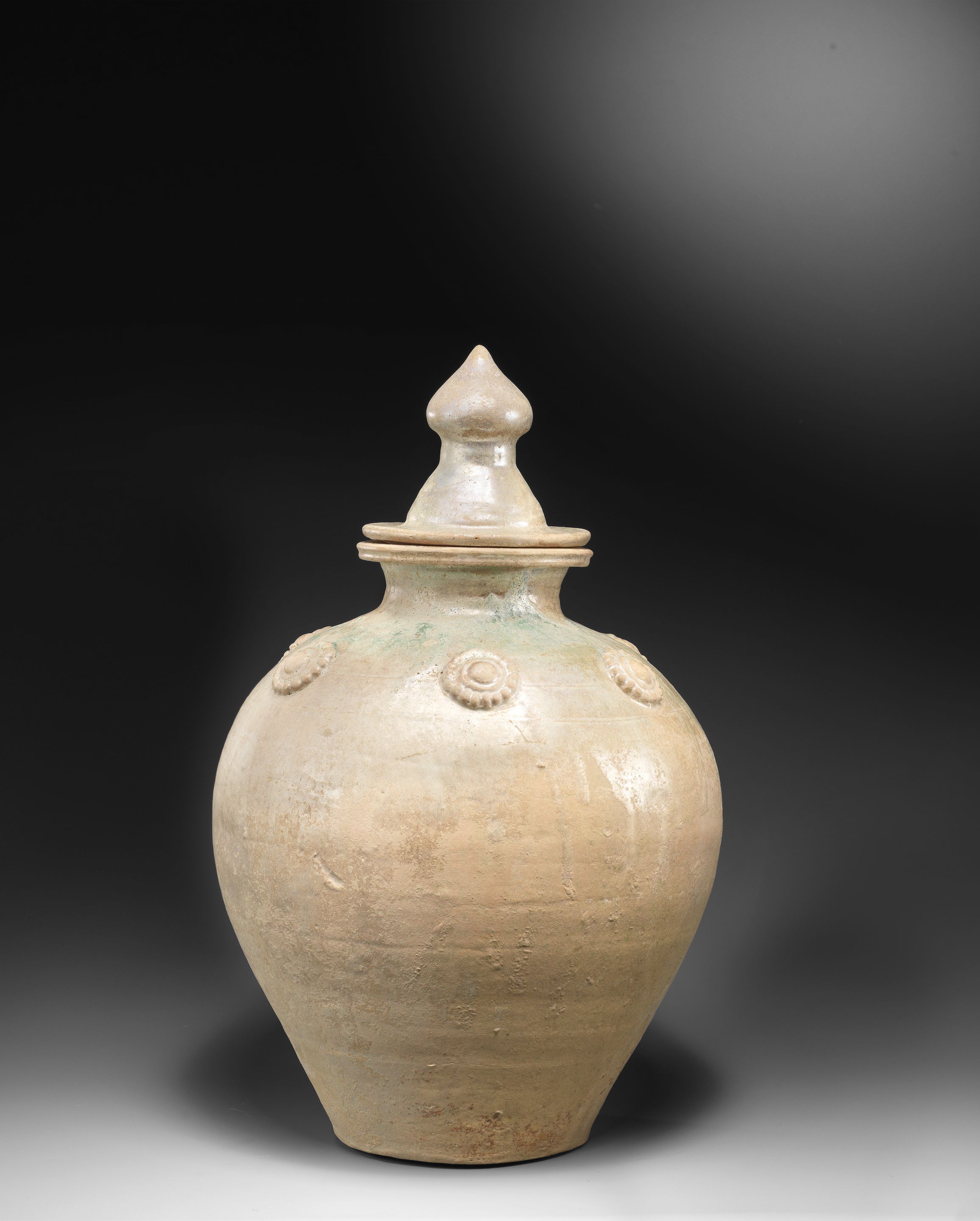 Bonhams : A rare and large light-green-glazed jar and cover Tang ...