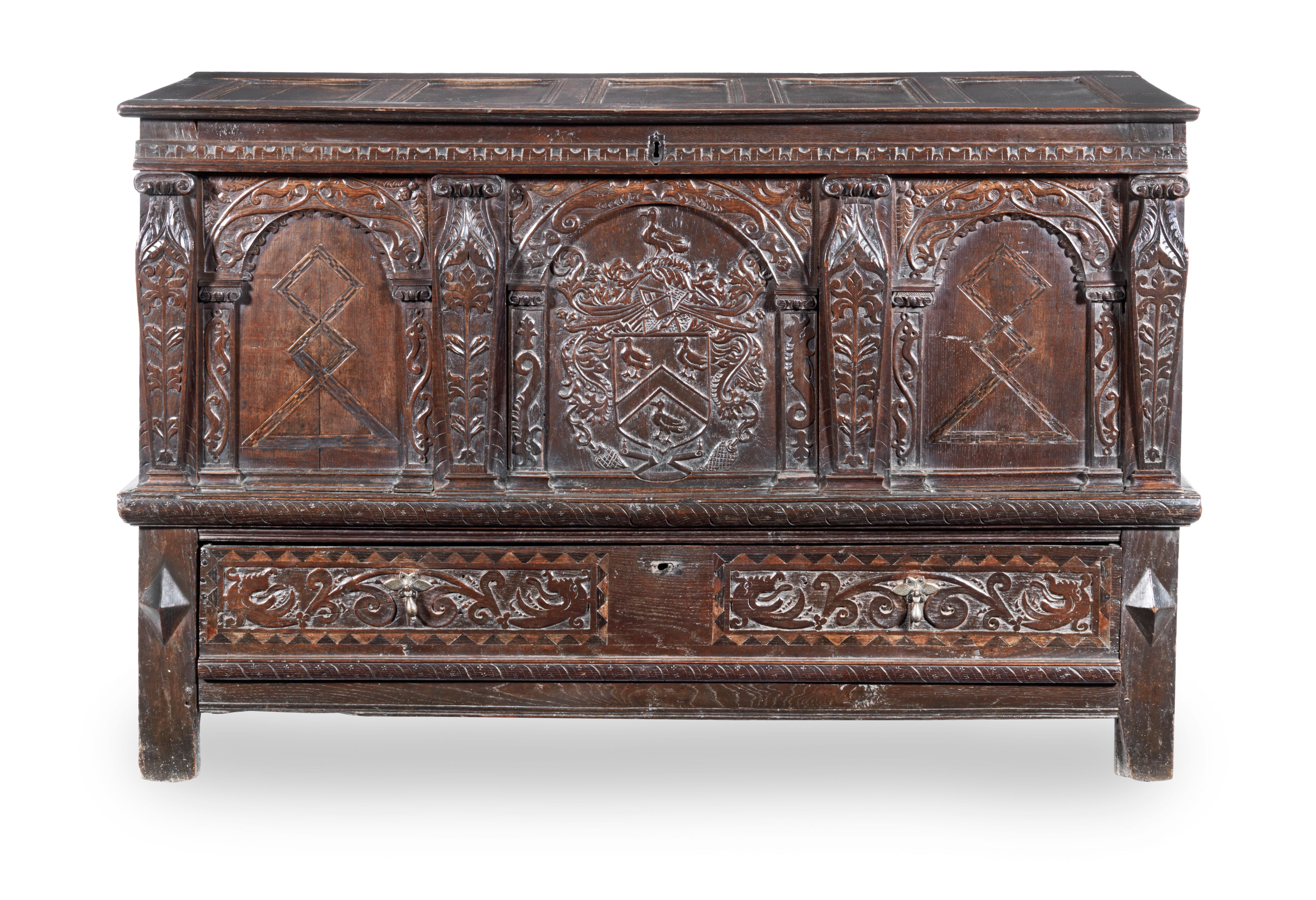 Bonhams : An interesting Charles I joined oak and inlaid chest with ...