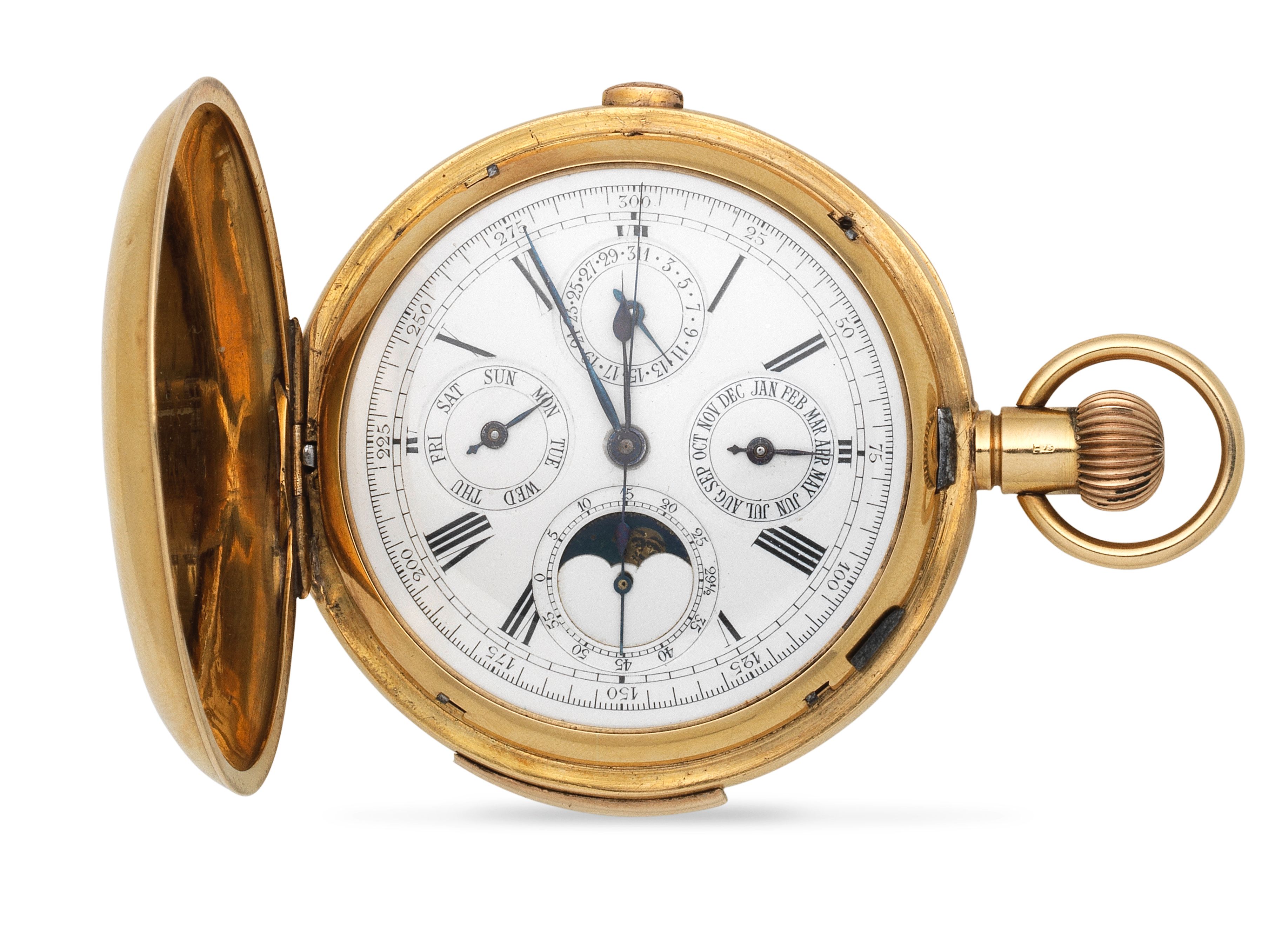 Bonhams : An 18K gold keyless wind minute repeating triple calendar ...