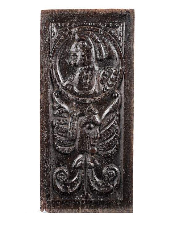 Bonhams : A mid-16th century oak 'Romayne'-type panel, English, circa 1550