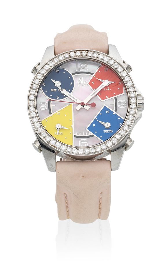 Bonhams : Jacob & Co. A stainless steel diamond set quartz calendar ...