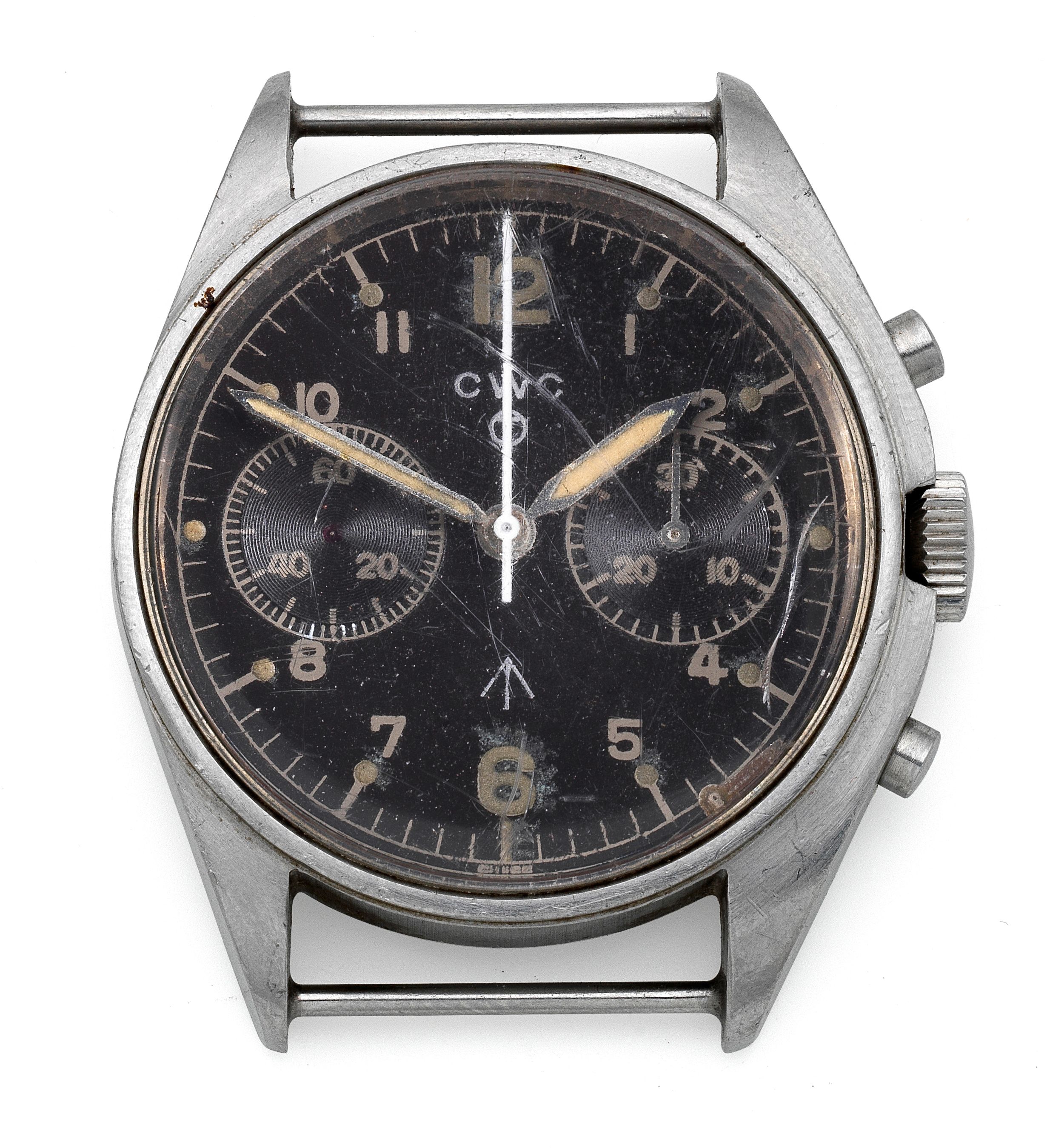 Bonhams : CWC. A stainless steel manual wind military chronograph watch ...