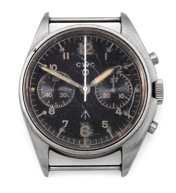 Bonhams : CWC. A stainless steel manual wind military chronograph watch ...