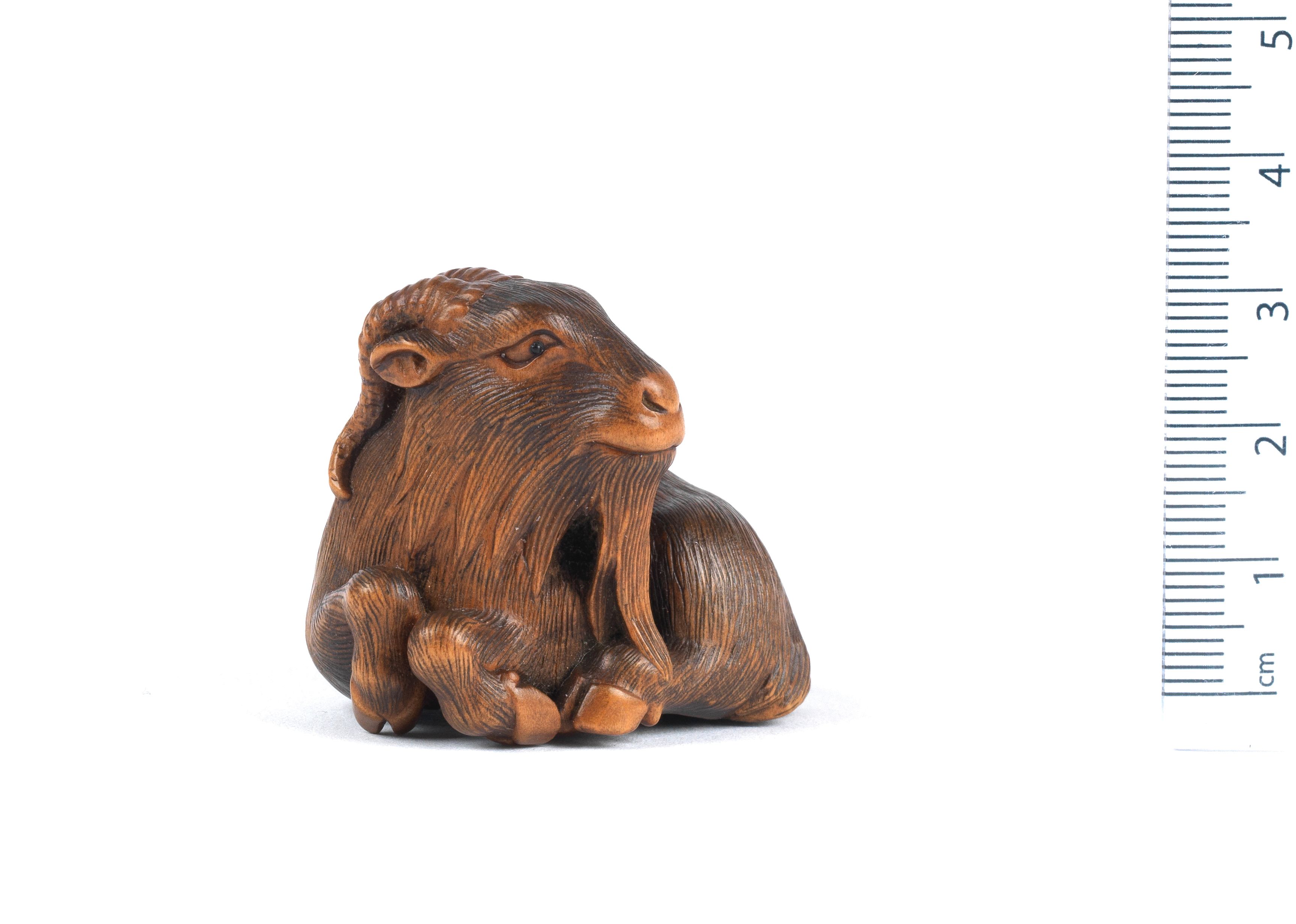 Bonhams : A wood netsuke of a goat By Masanao, Yamada, Ise Province ...