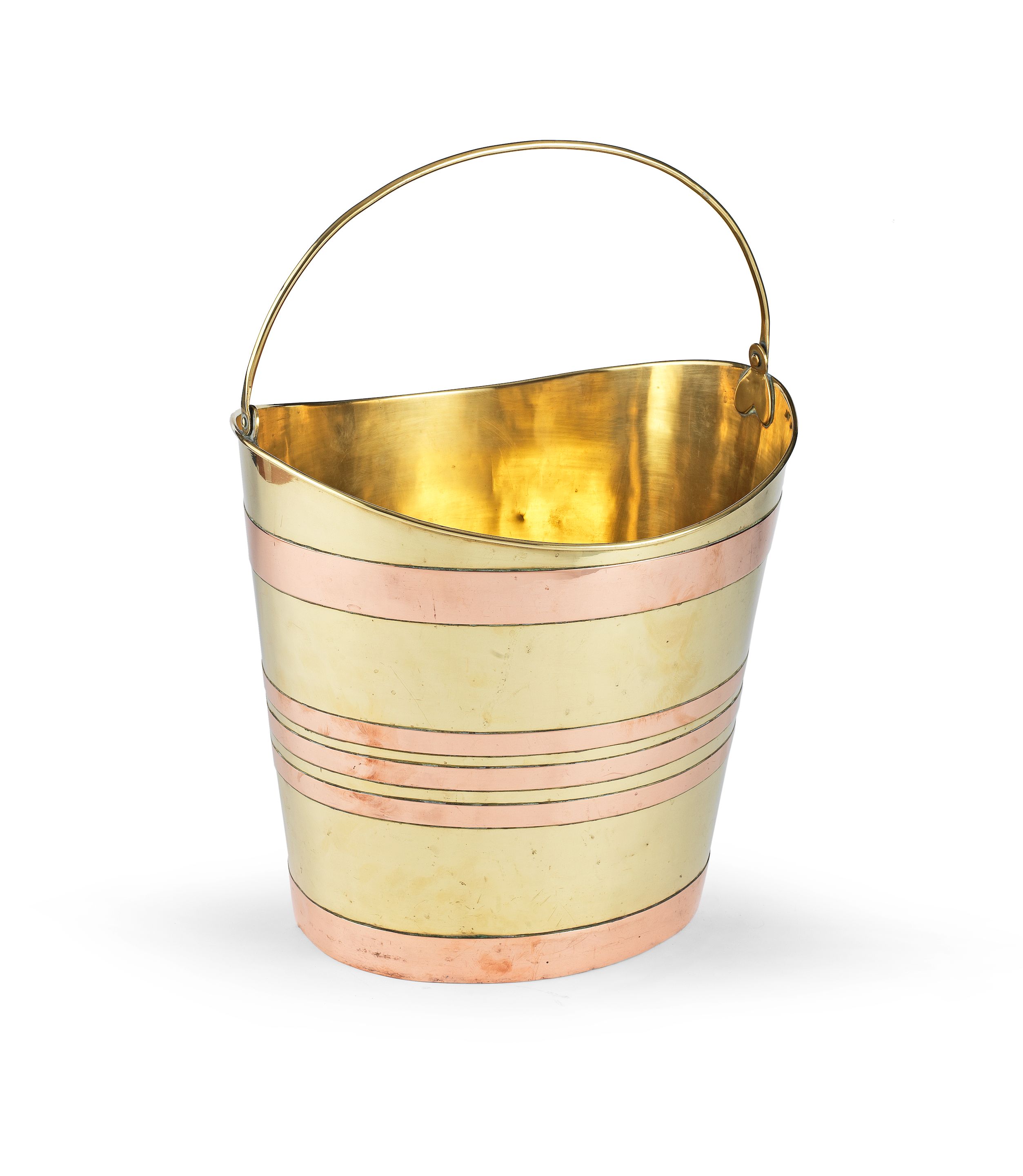Bonhams : A brass and copper navette-shaped bucket