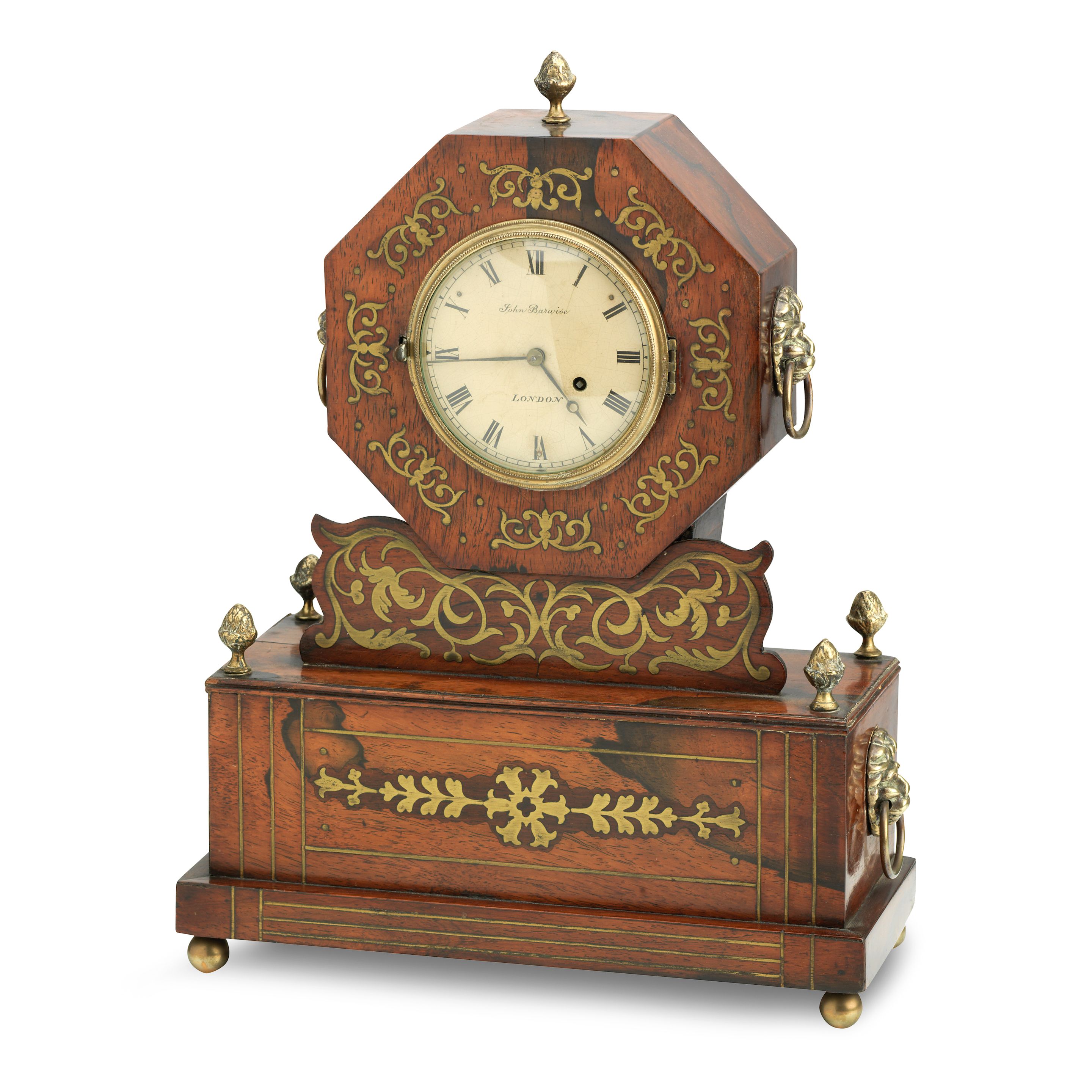 Bonhams : A 19th century rosewood and brass inlaid mantel clock The ...