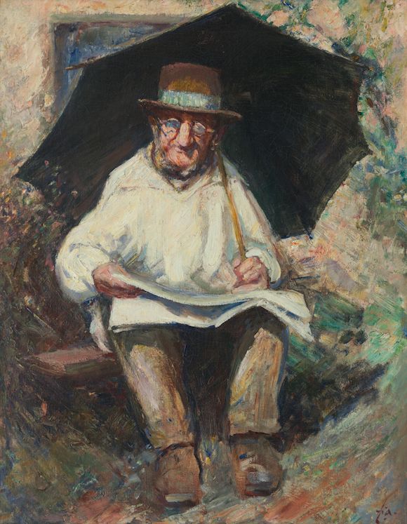 Bonhams : Harry Fidler (British, 1856-1935) Artist in Smock