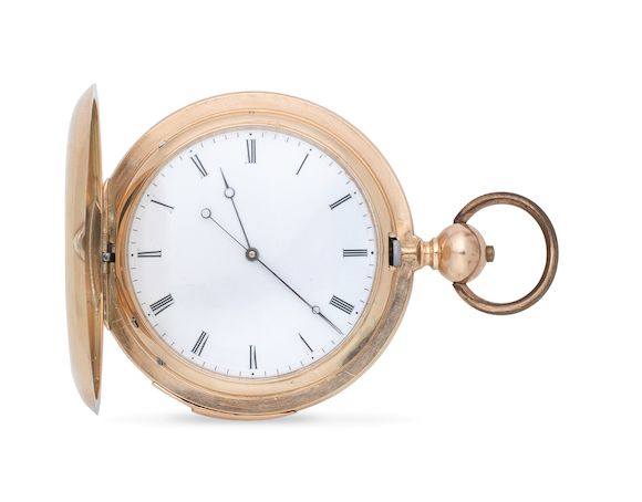 Bonhams : A 14K gold key wind quarter repeating full hunter pocket ...