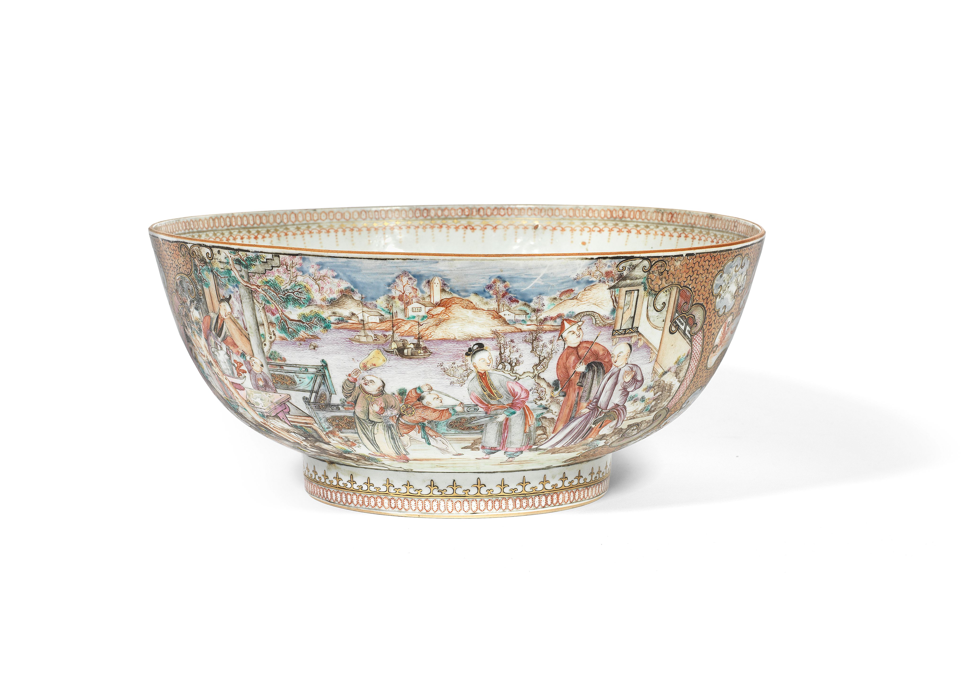 Bonhams : A Chinese export mandarin pattern punch bowl Qianlong