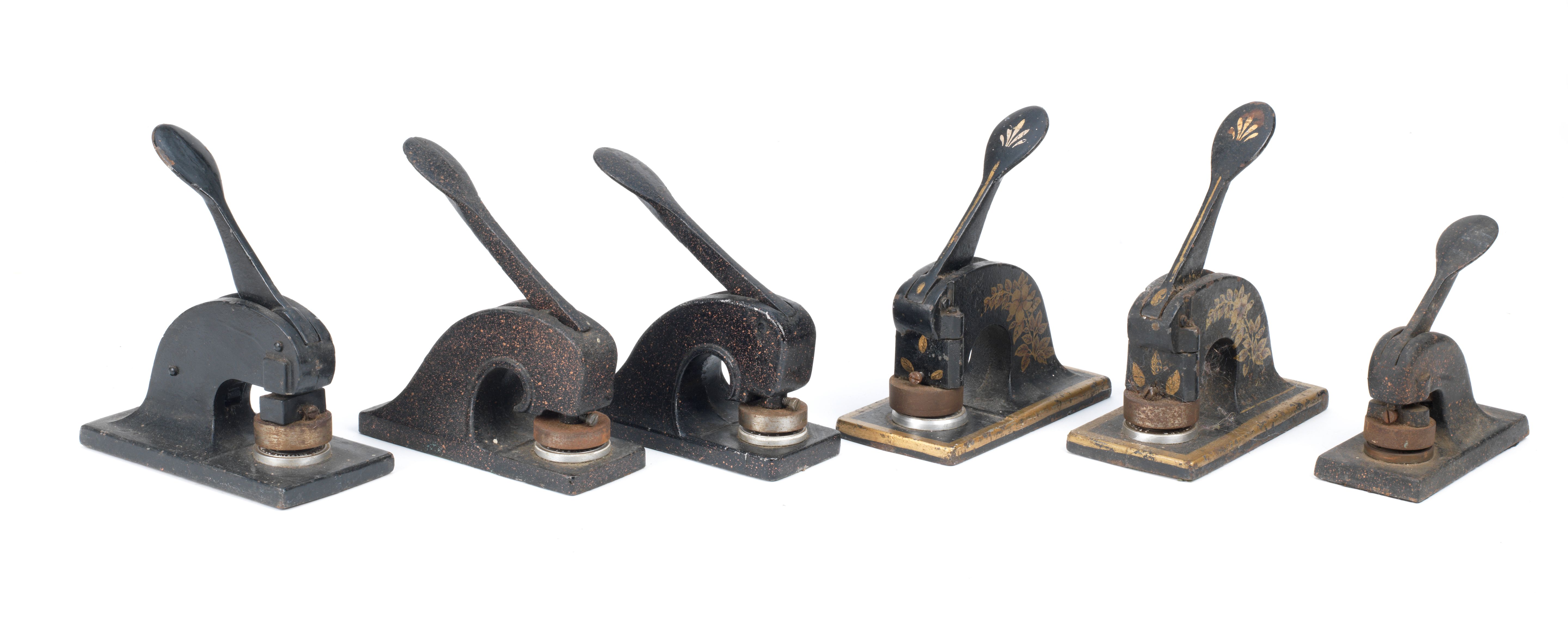 Bonhams Cars : Six personalised stationary embossing desk stamps,