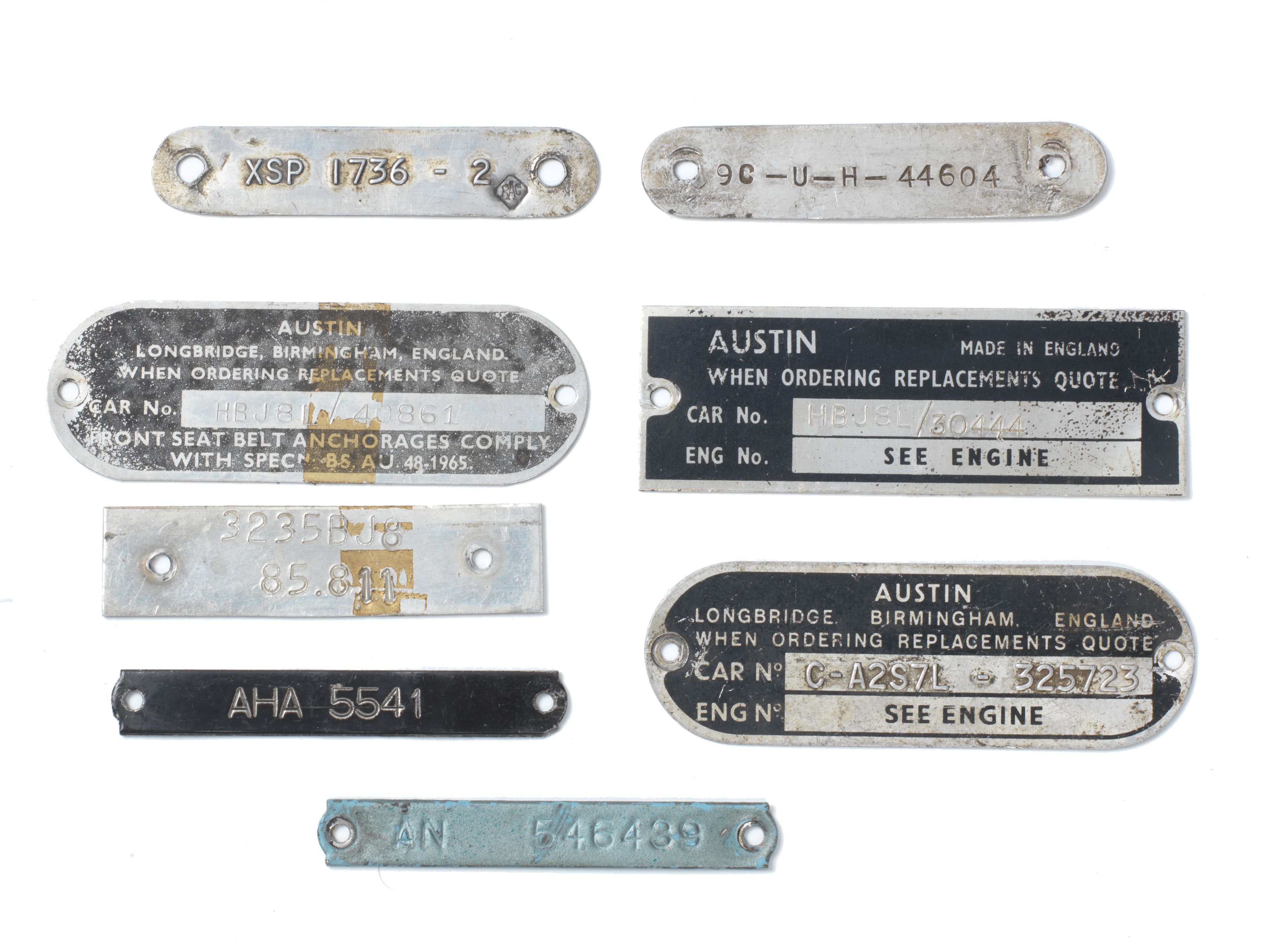 Bonhams Cars : Assorted Chassis, Engine and Body plates,