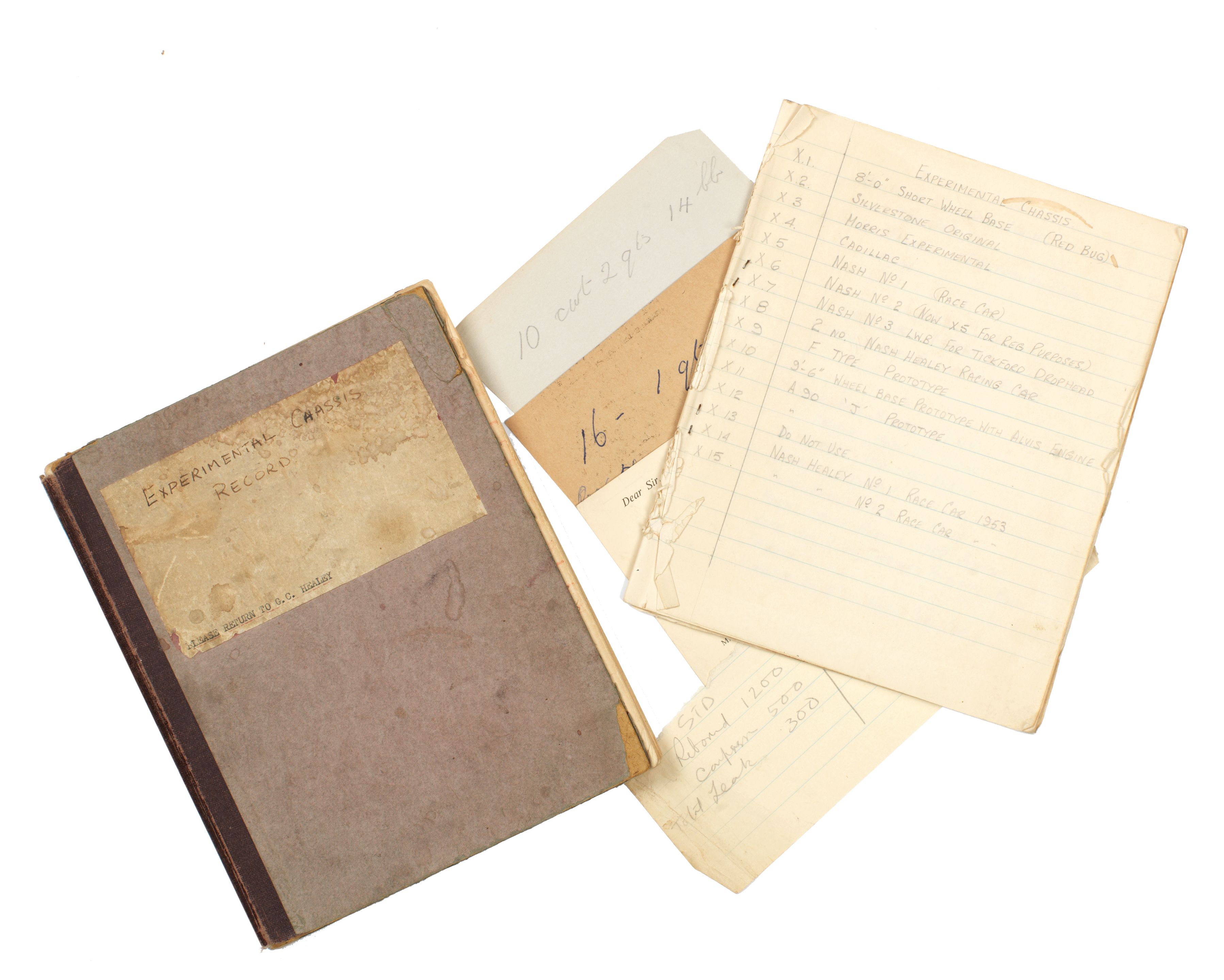 Bonhams Cars : Geoffrey Healey's 'Experimental Chassis Record' notebook,