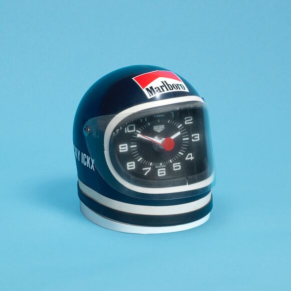 Bonhams : Heuer. A miniature 'Cavallino' racing helmet desk clock Jacky ...