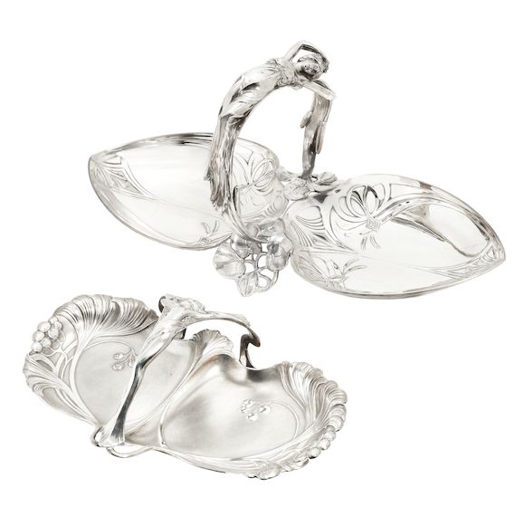 Bonhams : two WMF pewter art nouveau figural serving dishes STAMPED ...