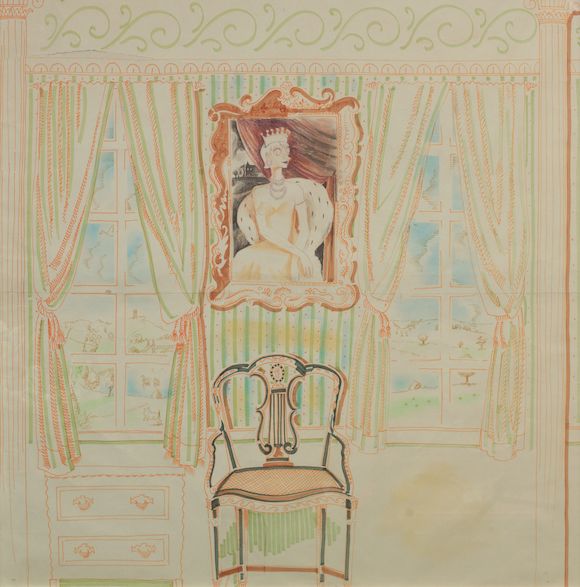 Bonhams : Sir Osbert Lancaster (British, 1908-1986) Interior with royal ...