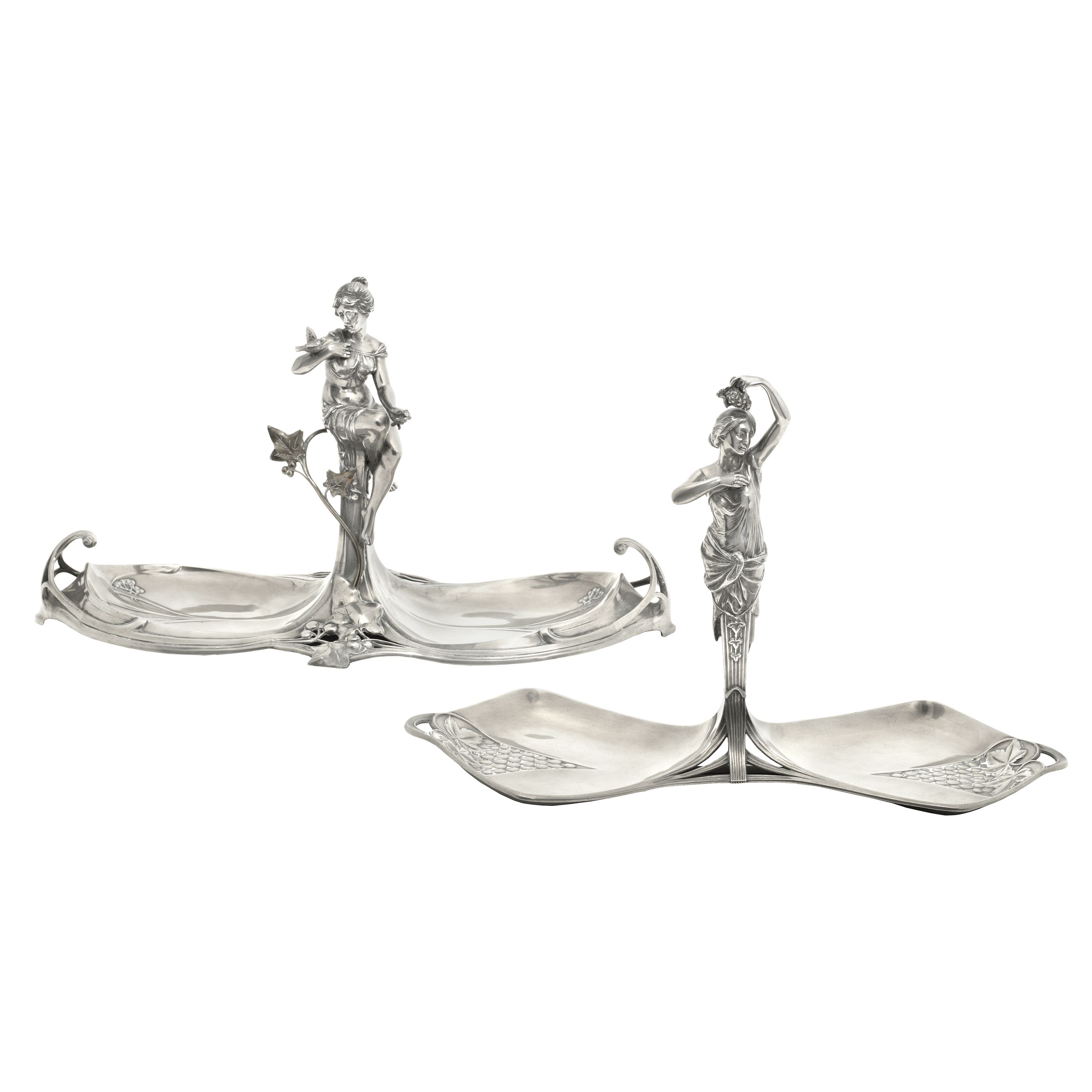 Bonhams : two WMF pewter art nouveau figural serving dishes STAMPED ...