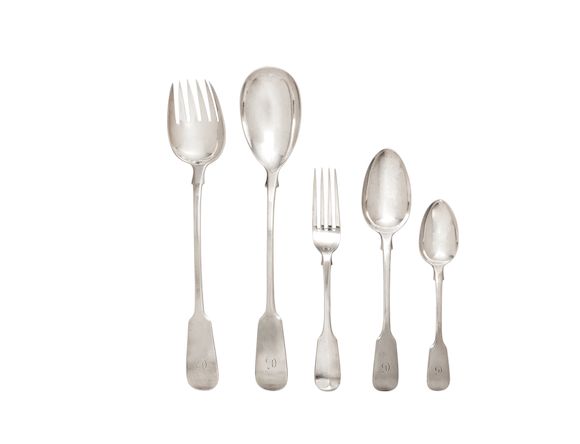Bonhams : A group of Fiddle pattern silver flatware by Henry & Henry ...
