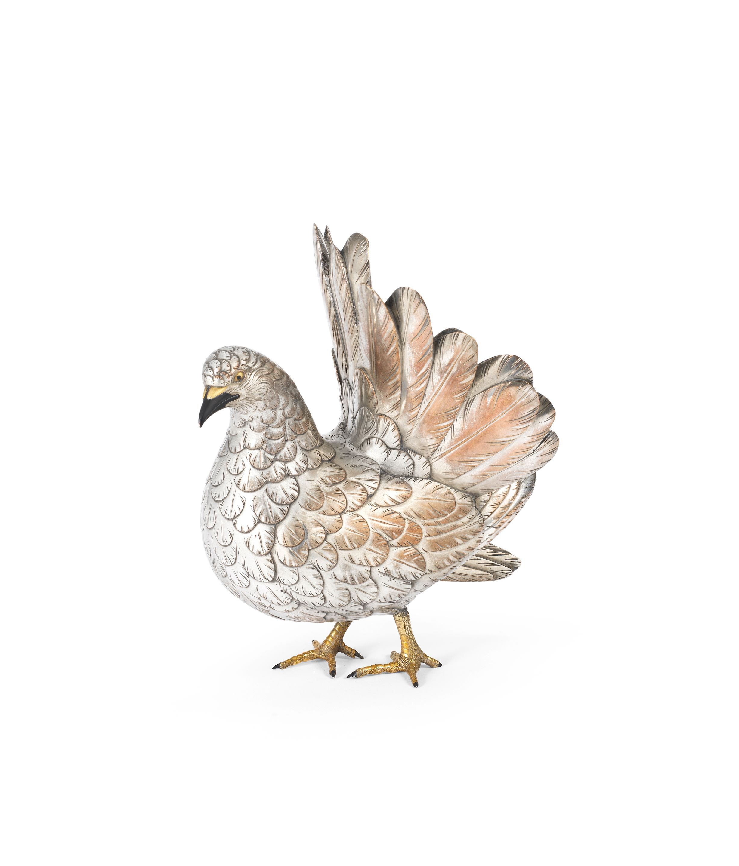 Bonhams : A silver okimono of a fantail pigeon By Akasofu Gyokko, Meiji ...