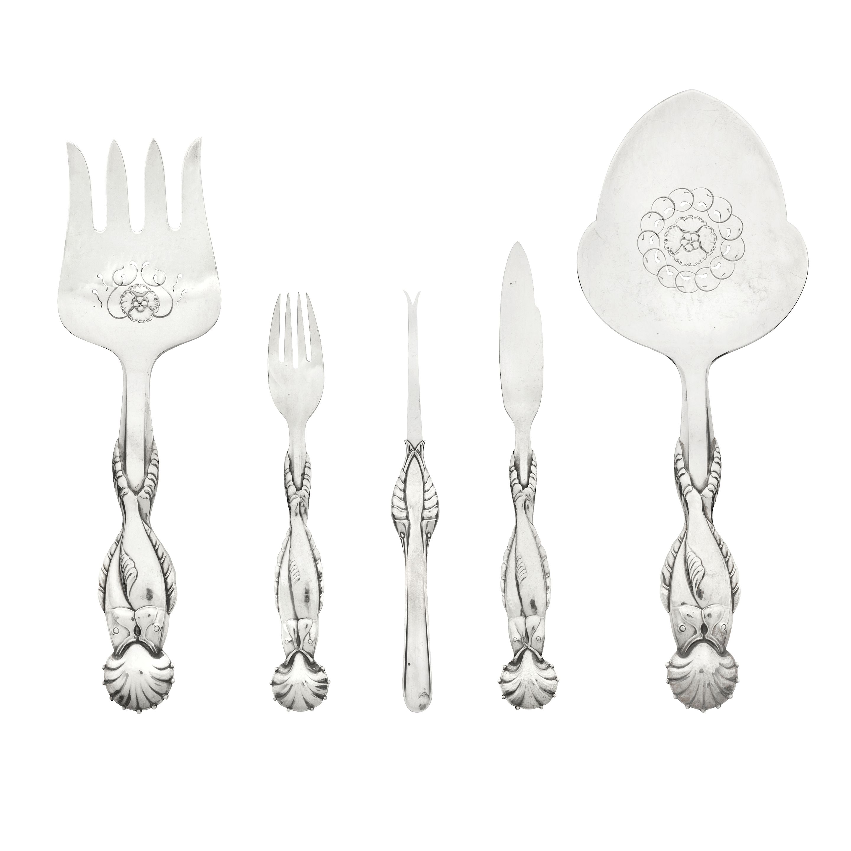 Bonhams : A Danish Silver Fish Set, designed by Georg Jensen (1866-1935 ...